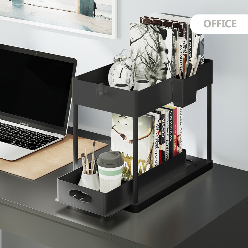 StorageBud 2 Tier Non-Slip Grip Under Sink Organizer with Utility Hooks ...