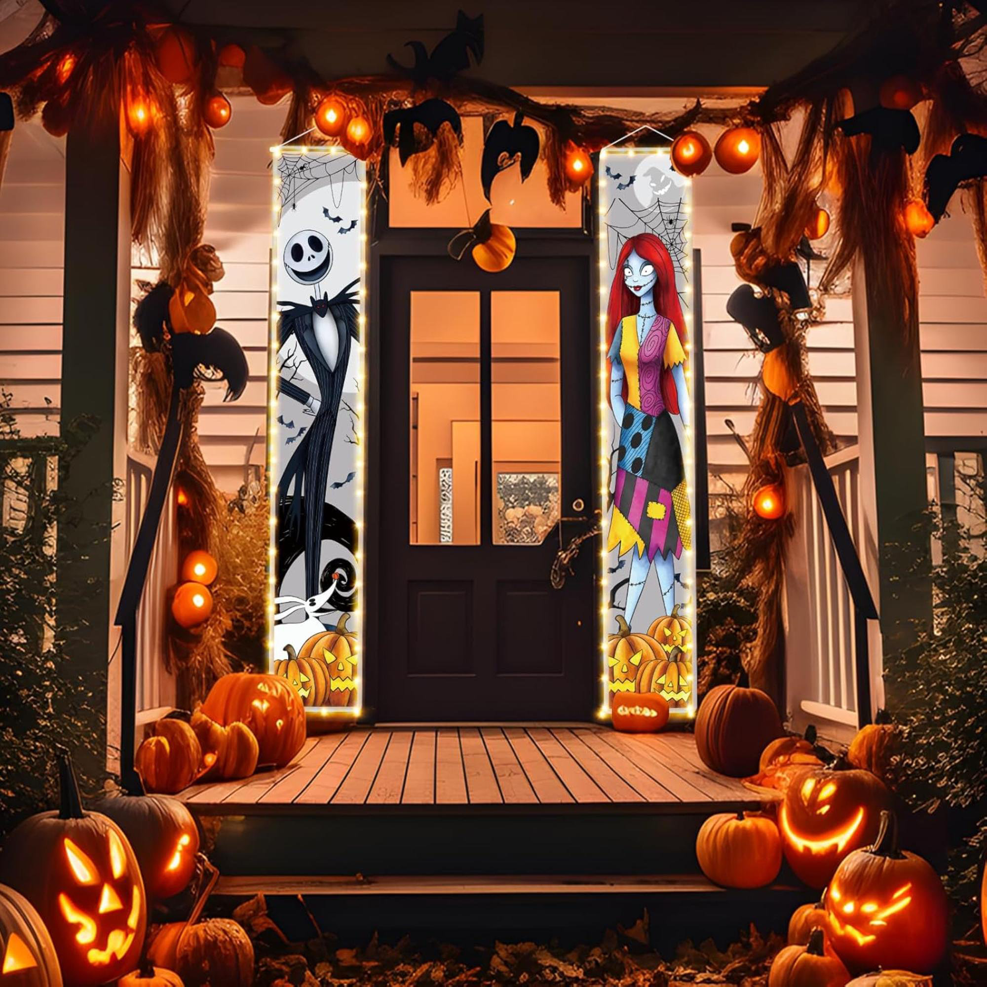 The Holiday Aisle® Jack Sally Lighted Banners Porch Signs Halloween ...