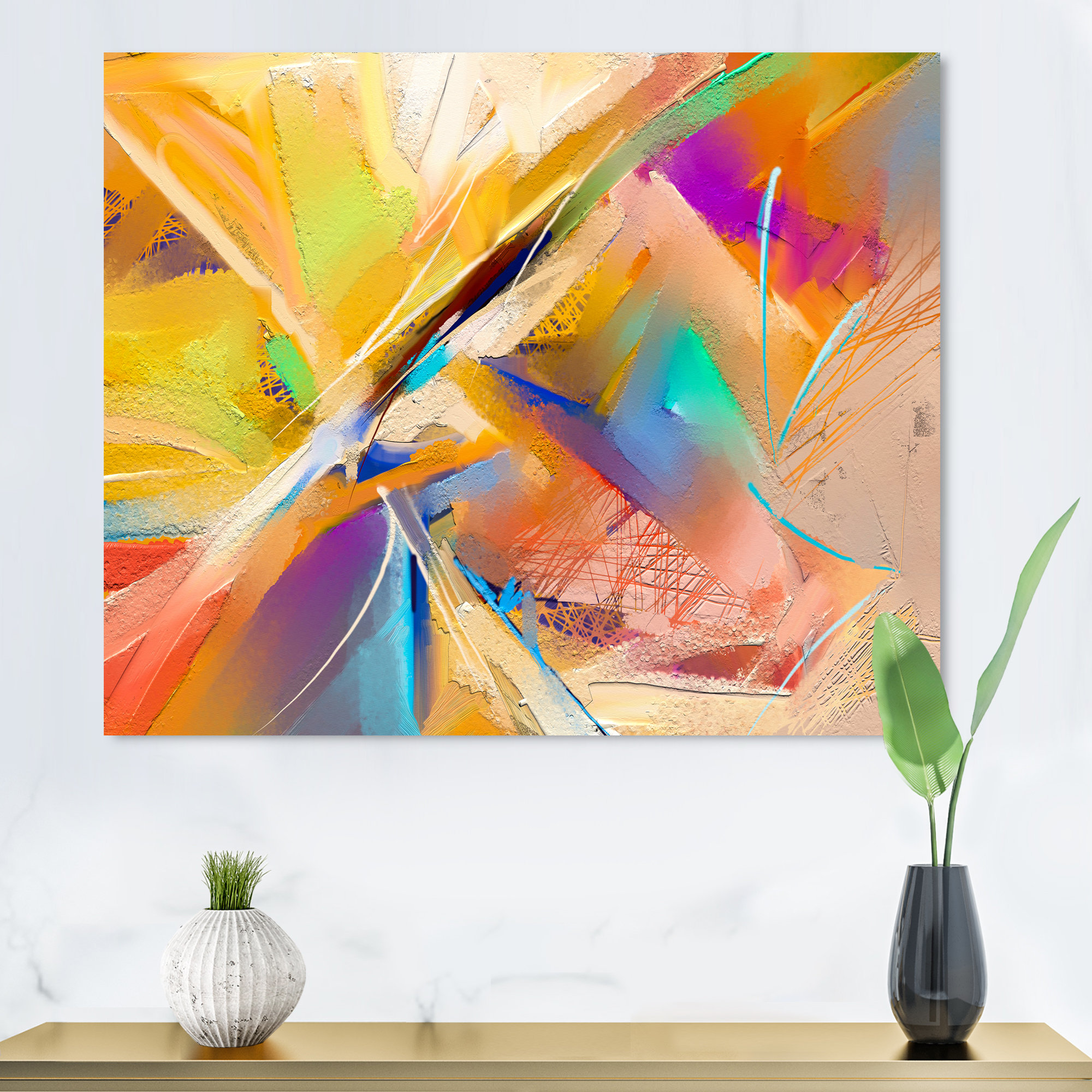 Wrought Studio™ Paintbursh Sunset Waves Impression - Floater Frame ...