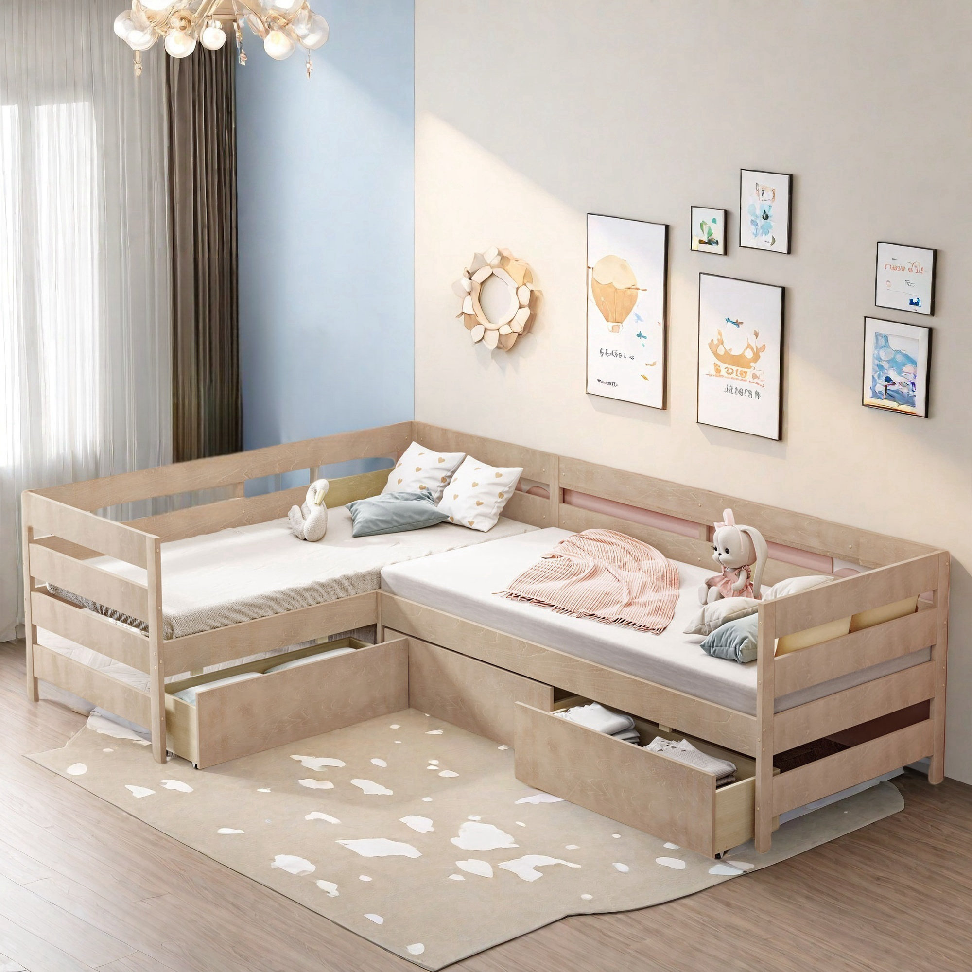 Lark Manor™ L-shaped Platform Bed With Three Storage Drawers | Wayfair