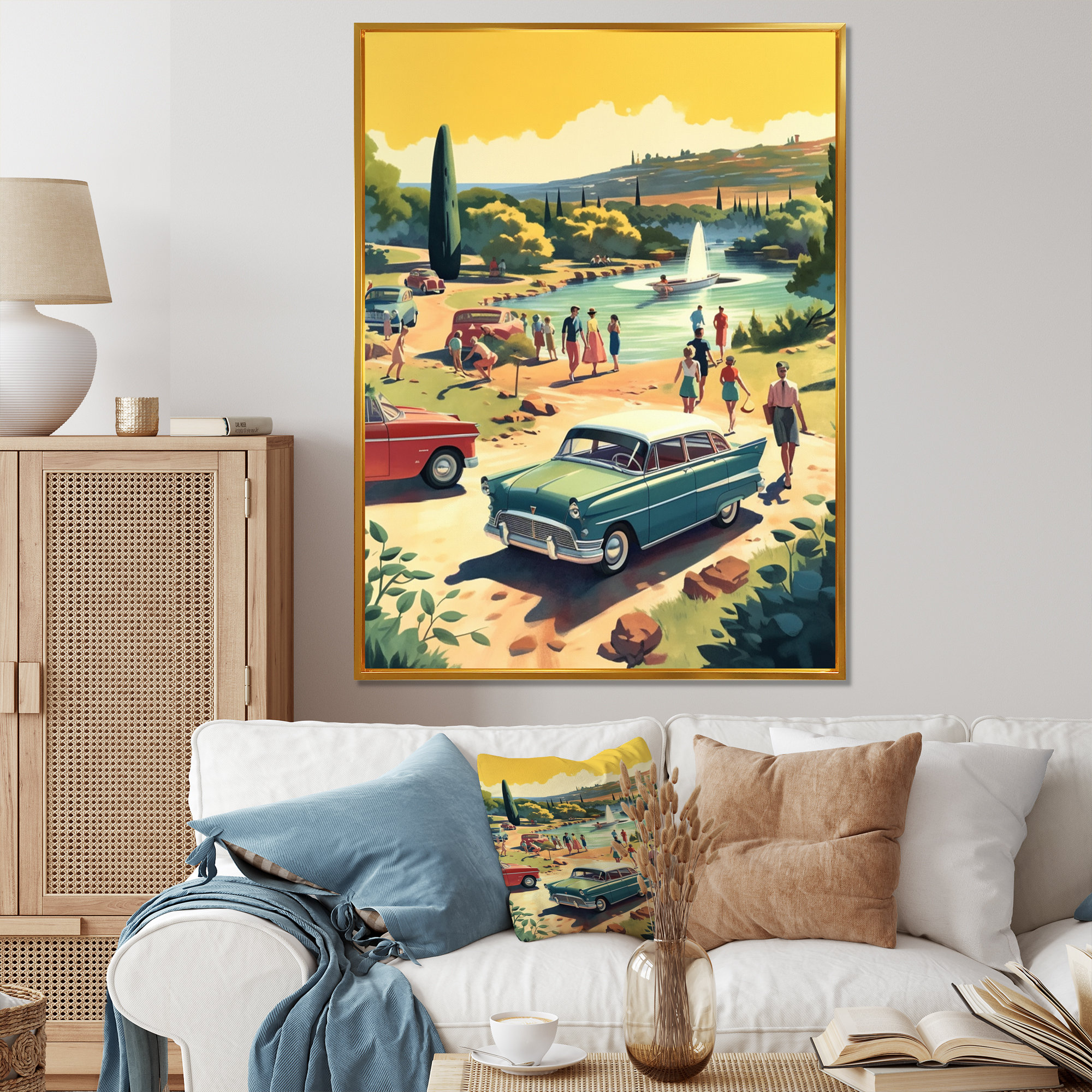Alcott Hill® 50'S Vintage Cars By The Beach I Framed On Canvas Print ...