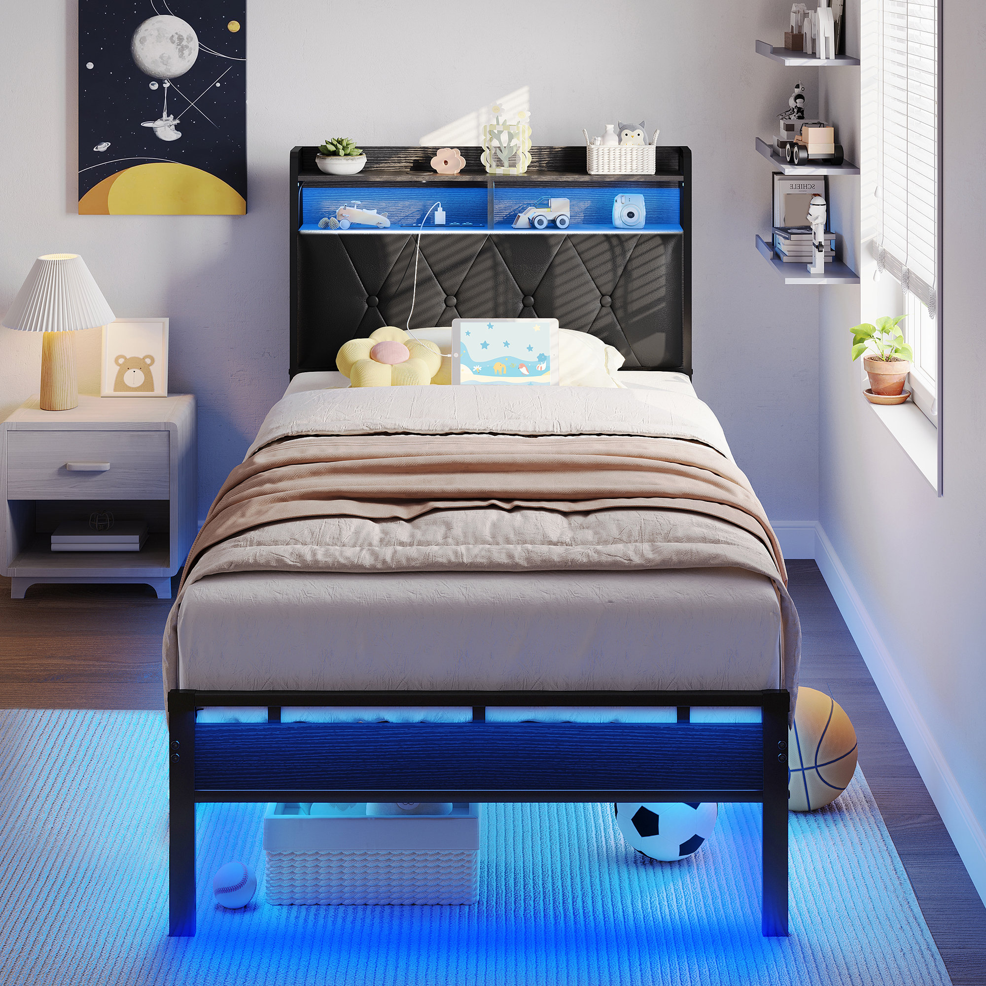 Millwood Pines Upholstered Sleeping Frame With Built-in Power Outlets ...