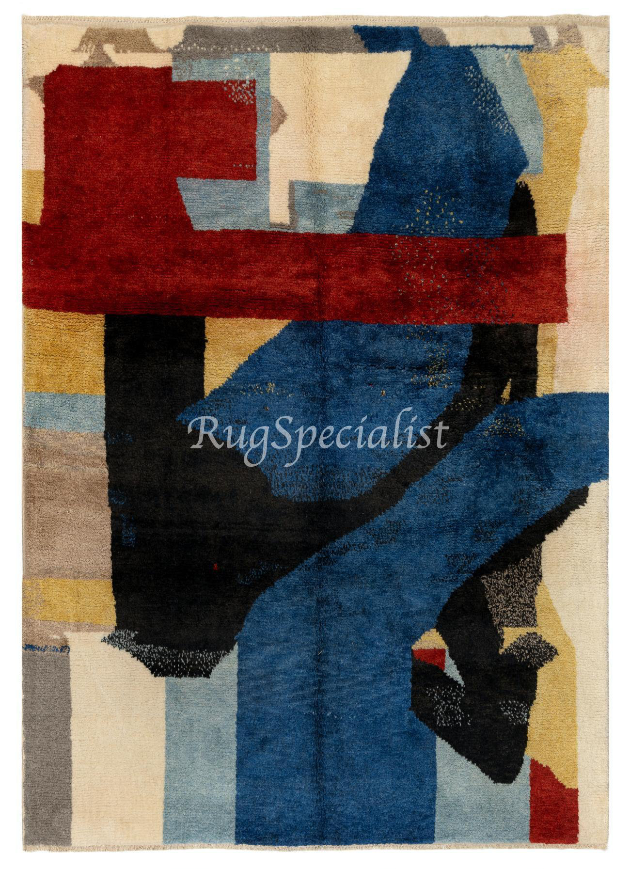 RugSpecialist Modern Hand Knotted Rug with Abstract Design, 100% Soft ...