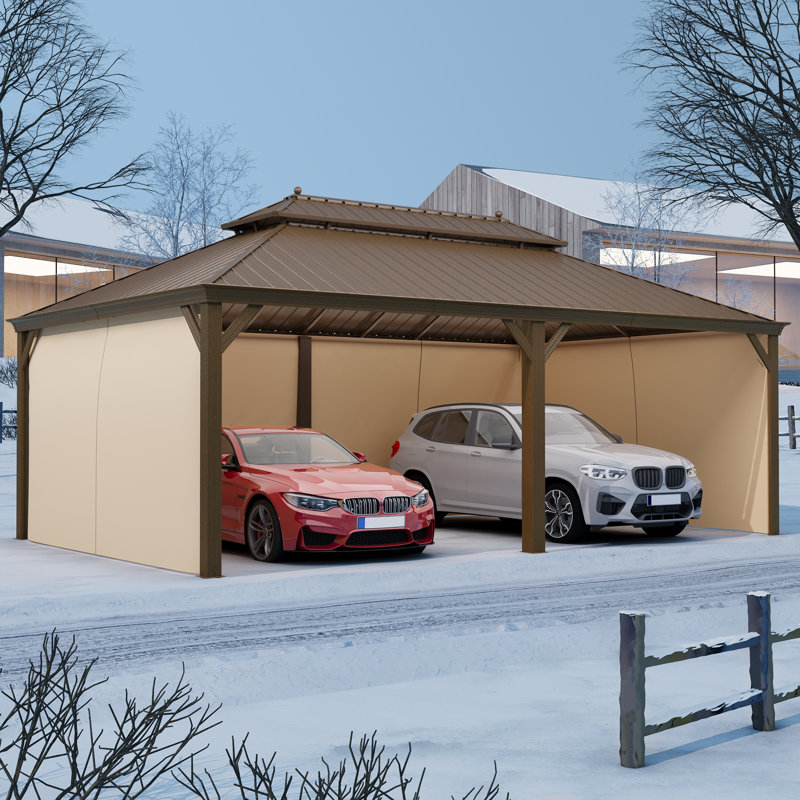 EROMMY 22 Ft. W x 14 Ft. D Carport Galvanized Steel Portable Garage ...