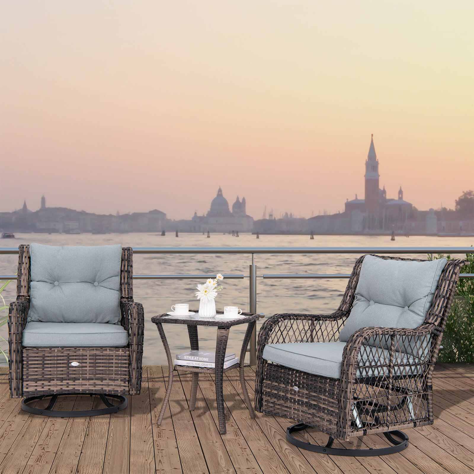 Winston Porter 3 Pcs Patio Furniture Set Rocking Chairs Set Of 2 With ...