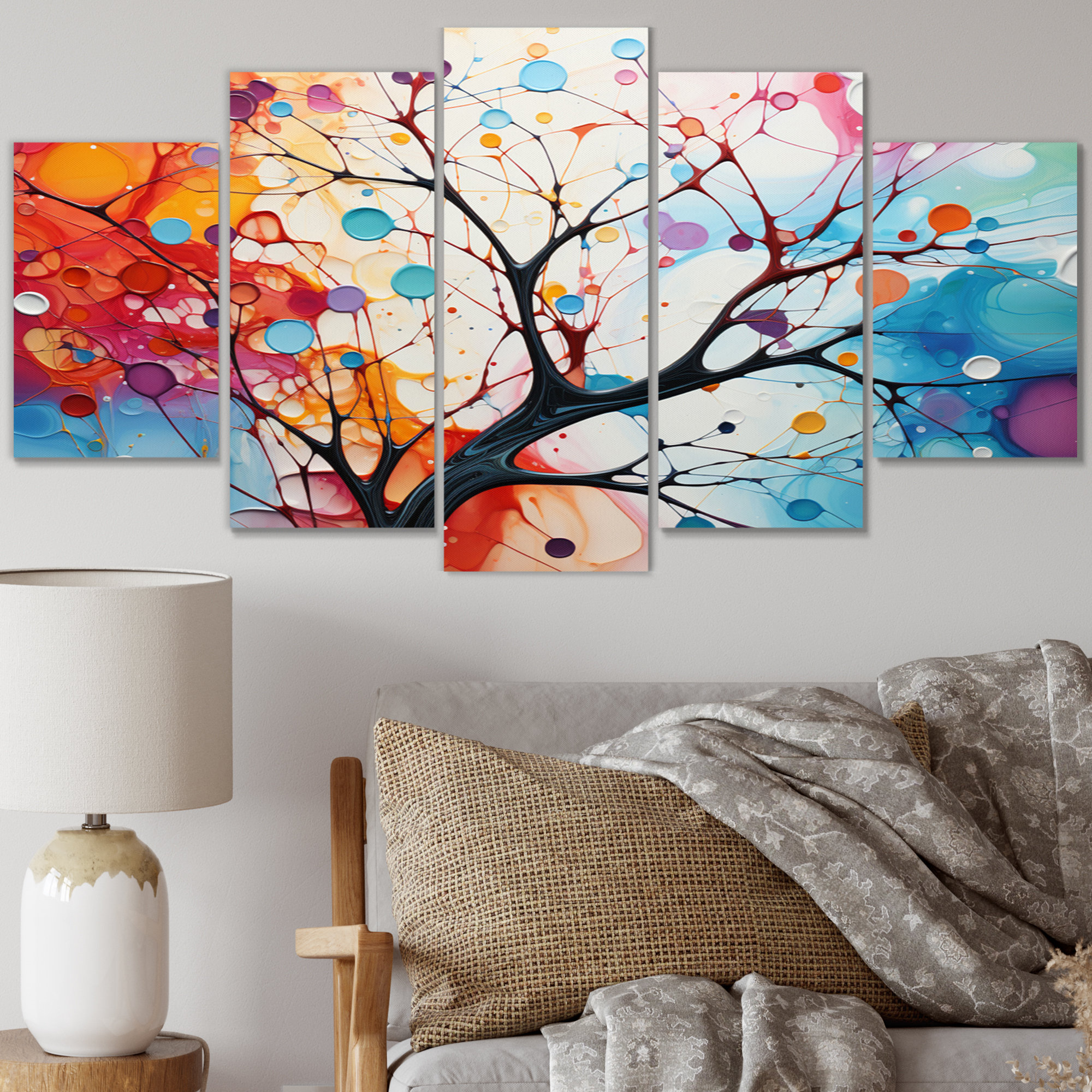 Lark Manor Tree Flowing Network - Tree Wall Art Living Room - 5 Panels ...
