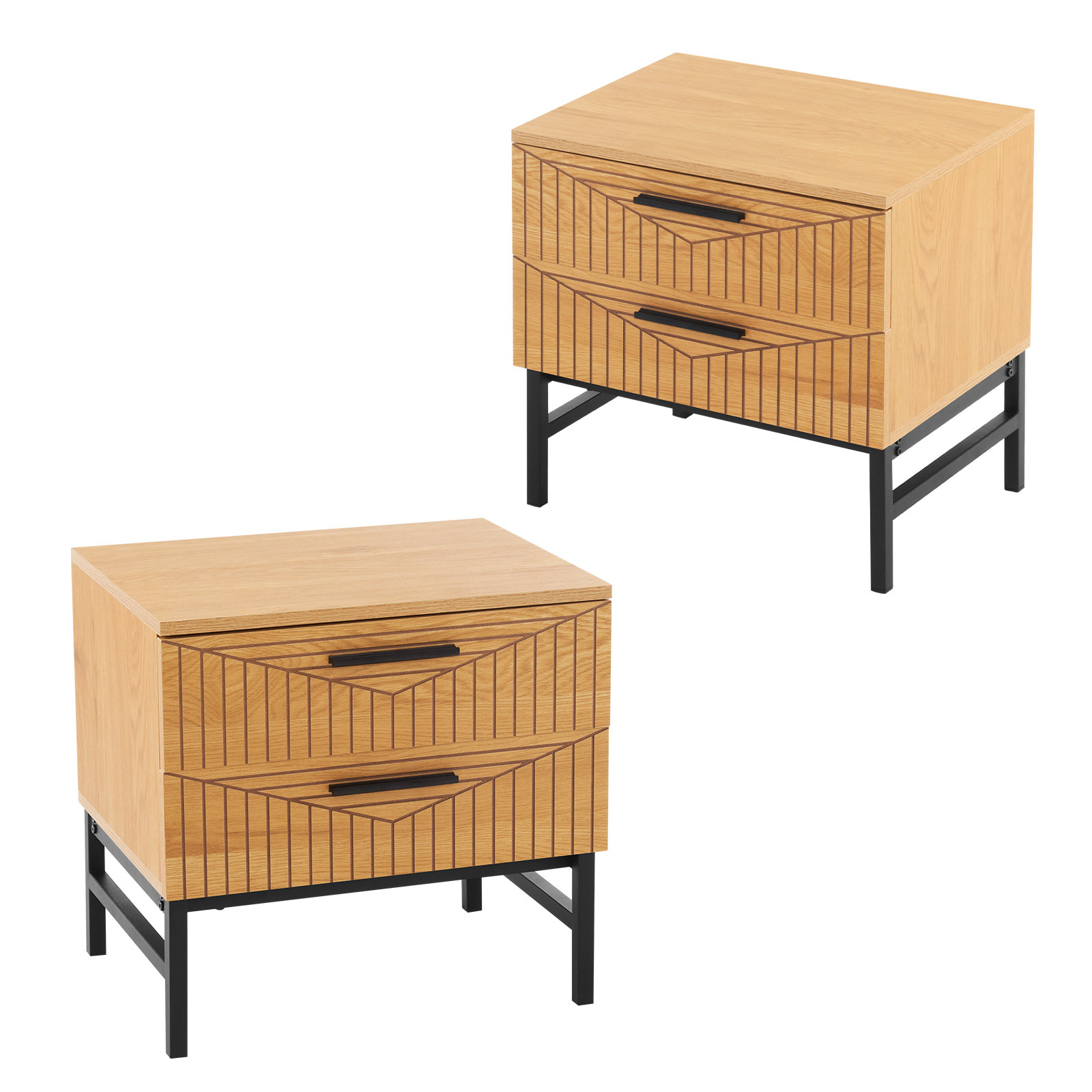 Latitude Run® (Set of 2) Natural Wood Color Nightstands with 2 Drawers ...