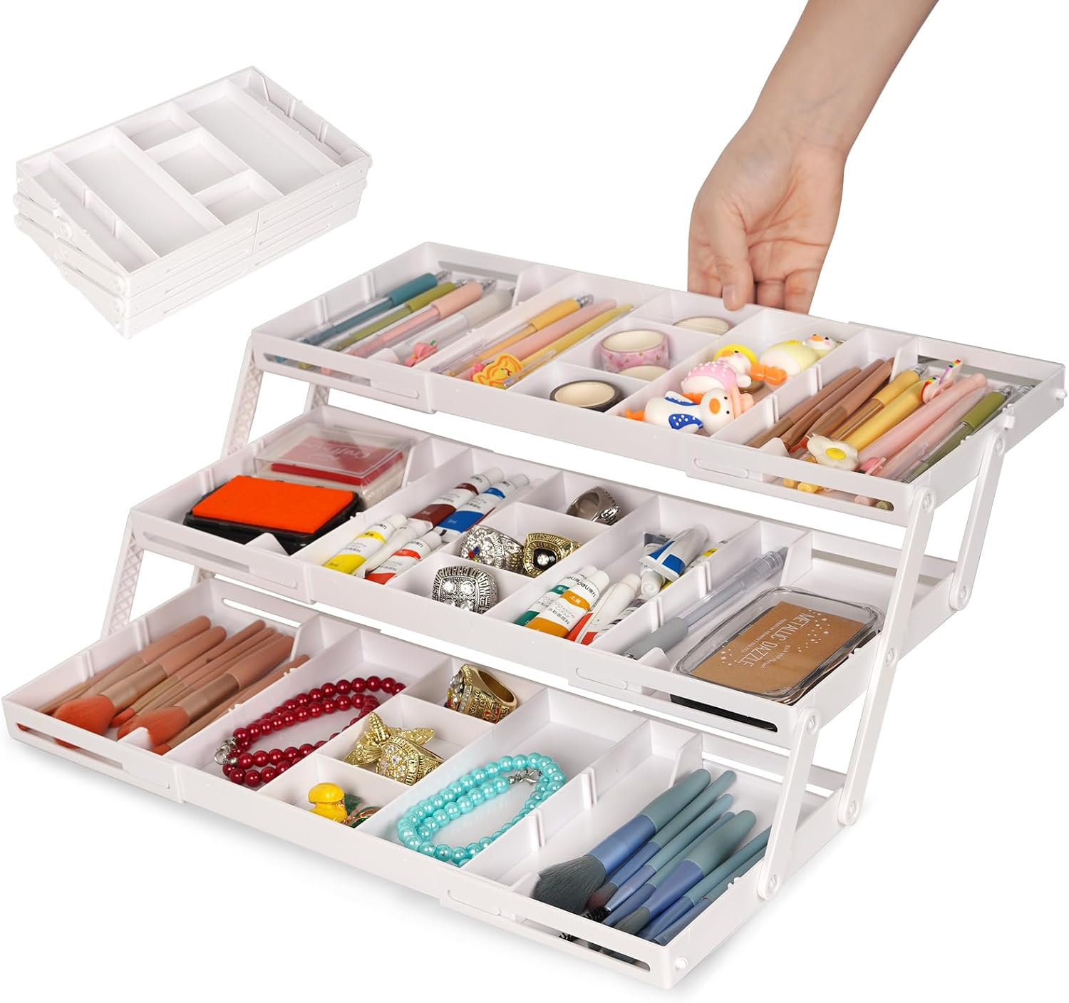 Rebrilliant 3-tier Expandable Drawer Organizer White | Wayfair