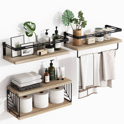 17 Stories Floating Shelves Wall Mounted With Storage Basket And ...