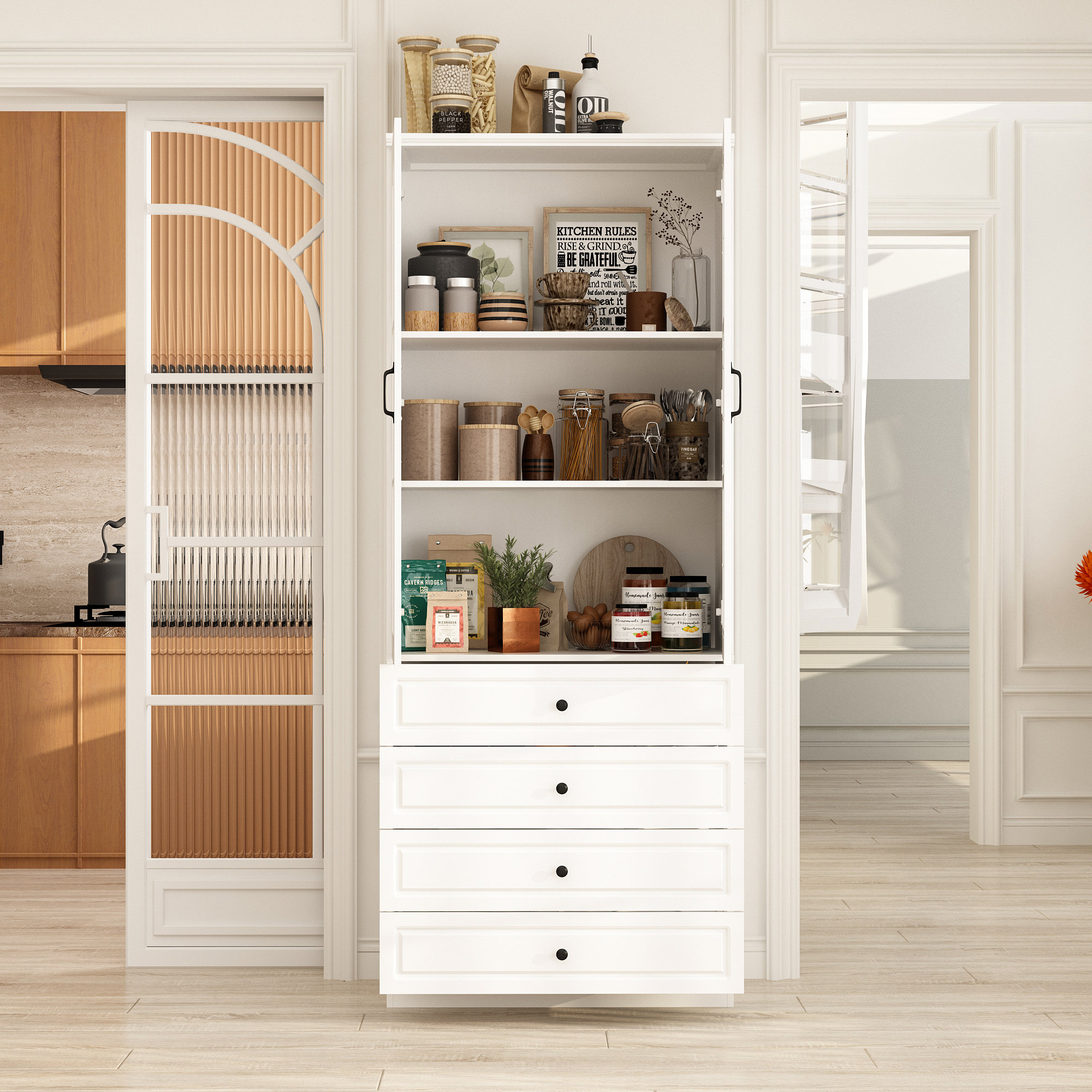 Lark Manor™ 2-Door 4-Drawer Pantry Cabinet With Elegent Design ...