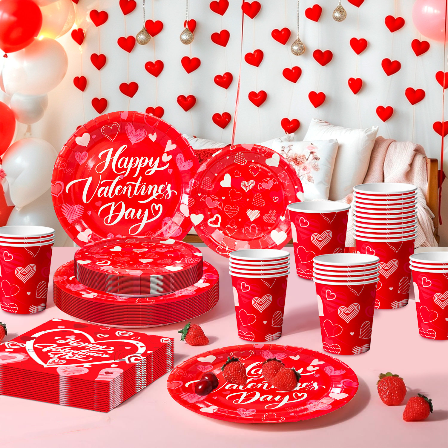 The Holiday Aisle® Valentines Day Tableware,169pcs Valentines Day Party ...
