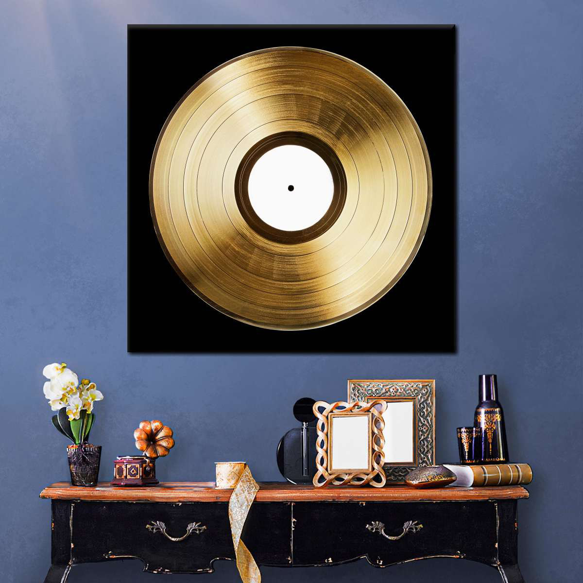 Ebern Designs Gold Vinyl Record On Canvas Print | Wayfair