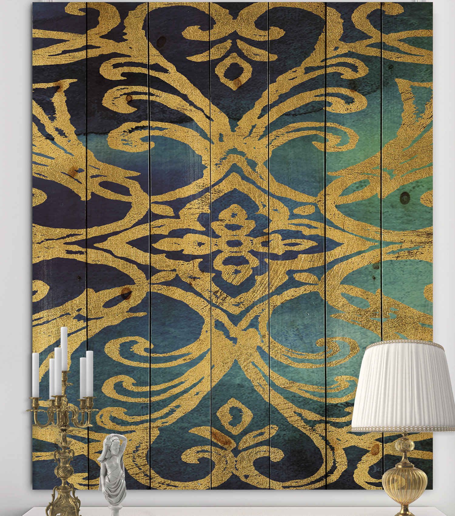 East Urban Home Metallic Glam Indigo Form I - Transitional Print on ...