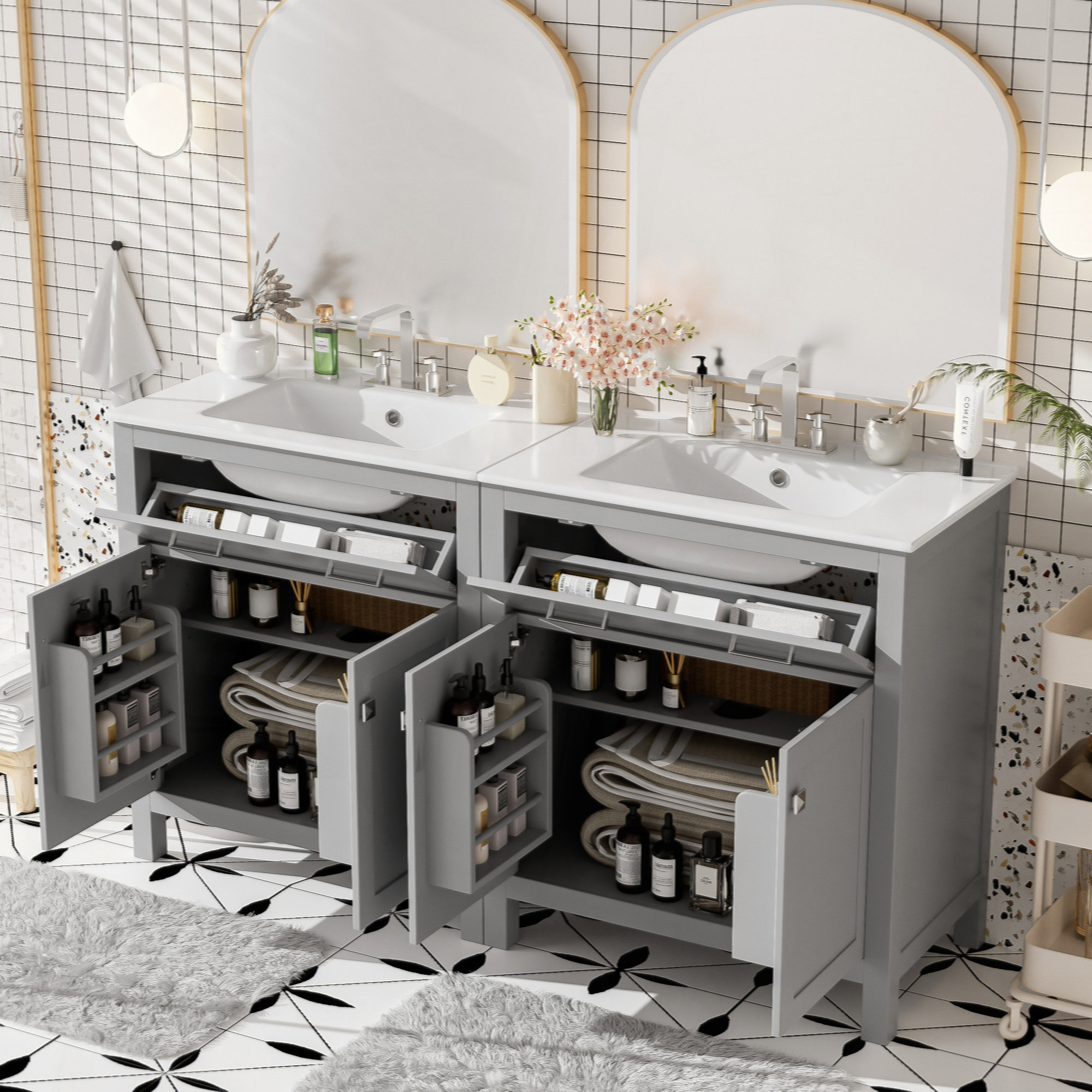 Ebern Designs 60" Modern Bathroom Vanity Set With Double Vanities ...