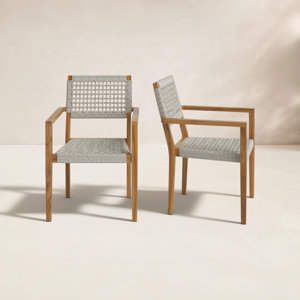 Joss & Main Cava Indoor/Outdoor Rope & Teak Stacking Armchairs ...