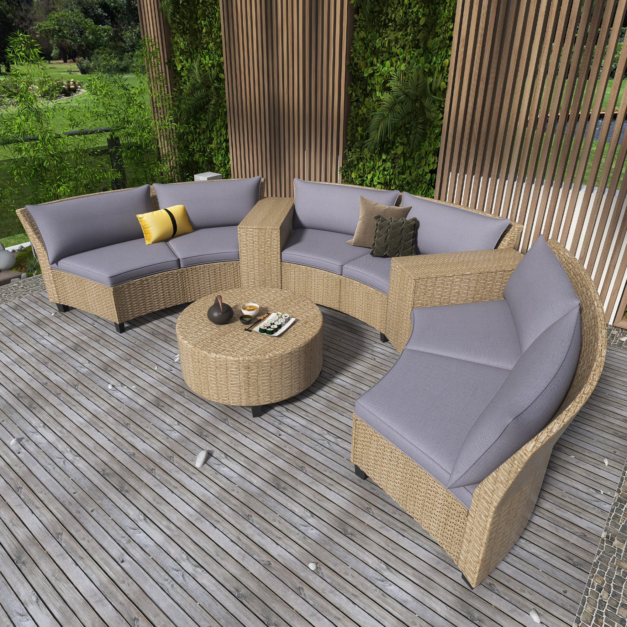 Latitude Run® 6 - Person Fan-Shaped Rattan Suit Combination With ...