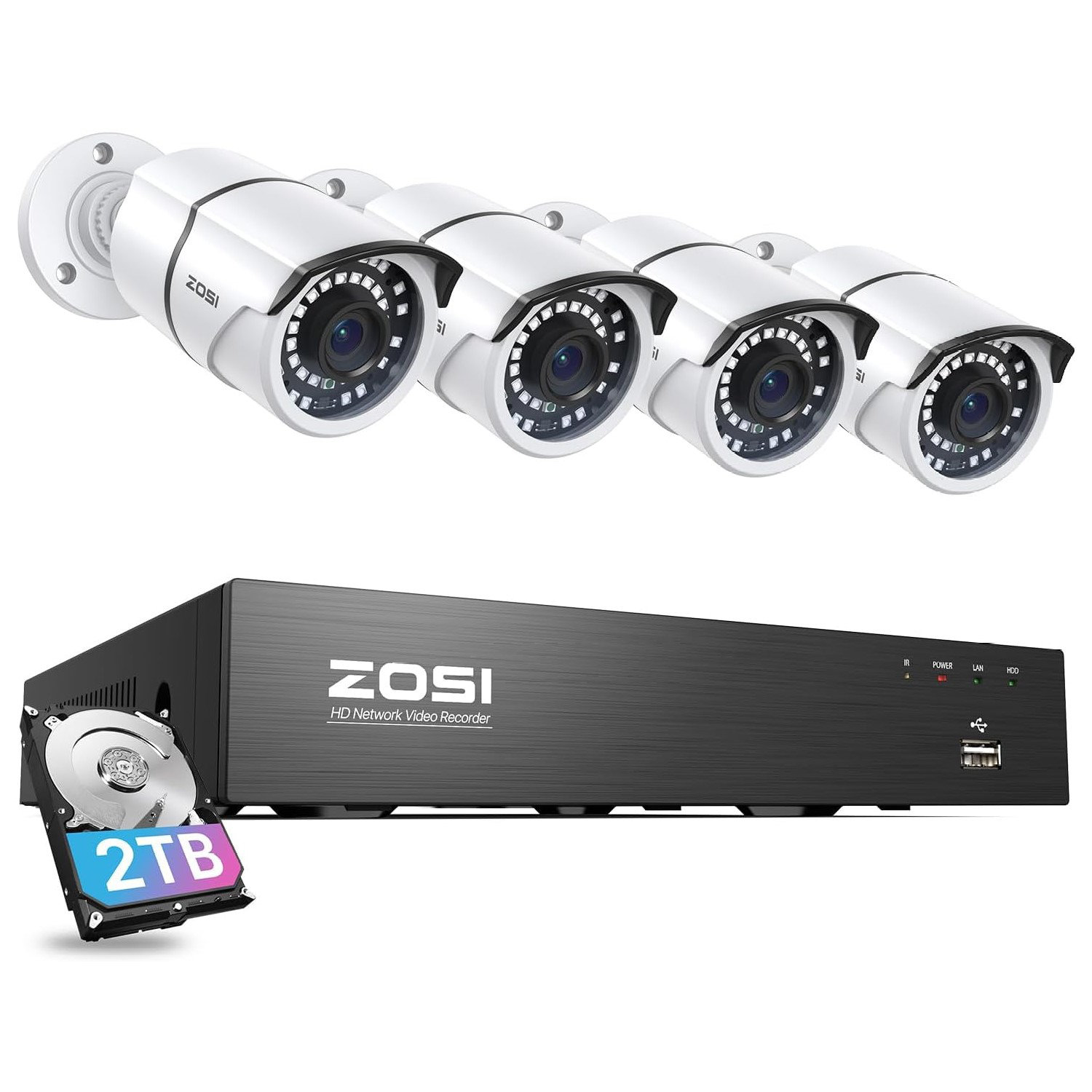 ZOSI 4K 8CH POE NVR Home Security Camera System 2TB HDD, 4x 5MP Outdoor ...