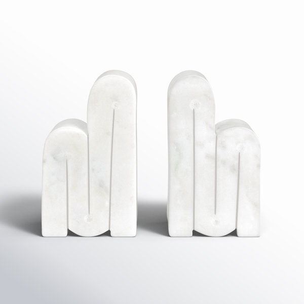 Joss & Main Set of 2 Marble Bookends Contemporary Abstract White Swirl ...