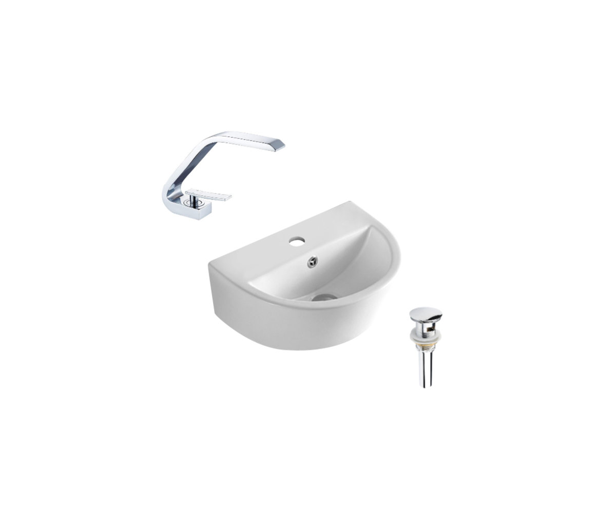 DROP Bath and Kitchen White Ceramic U-Shaped Wall Mount Bathroom Sink ...