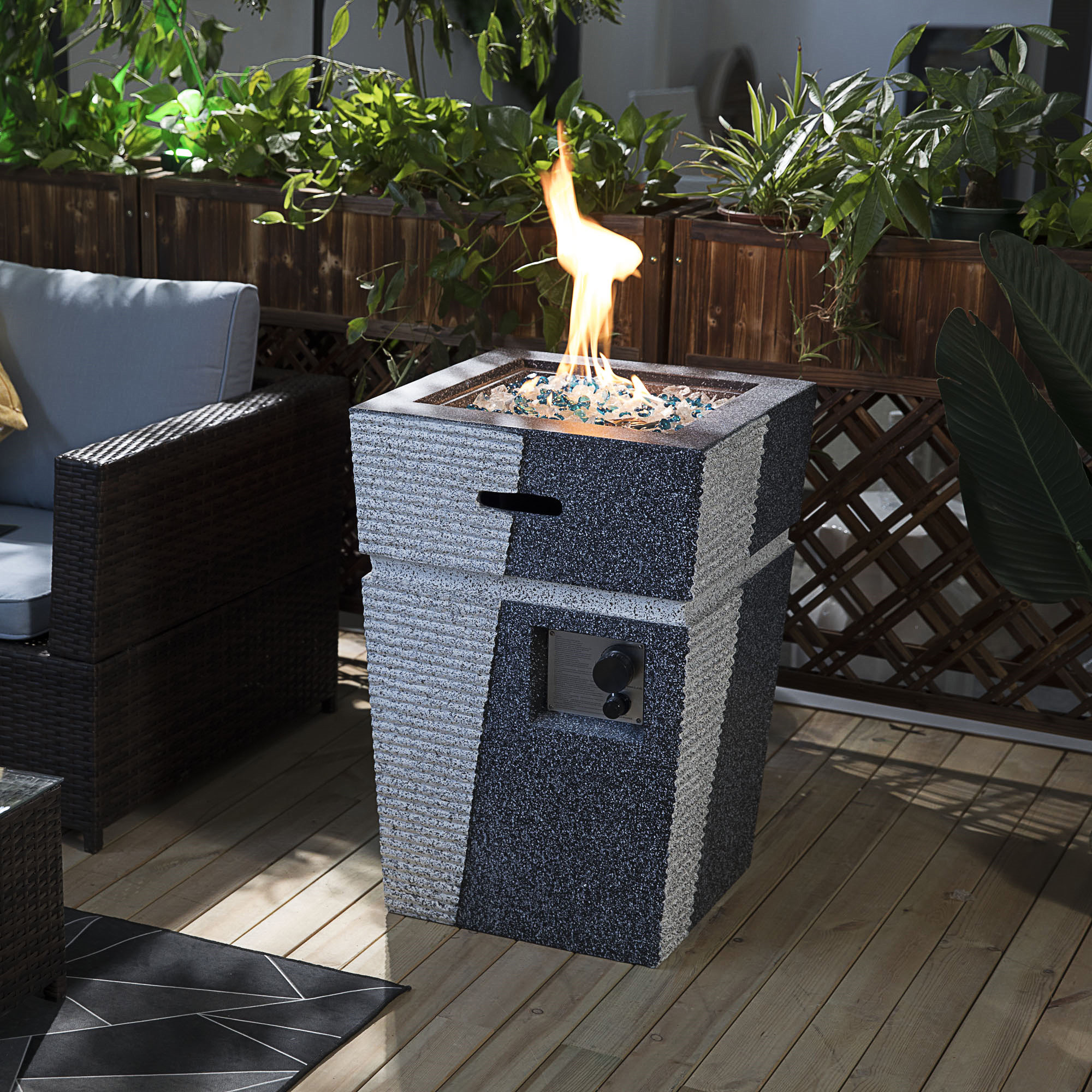 Latitude Run® Outdoor Concrete Fire Pit Column Propane Fire Pit Patio ...