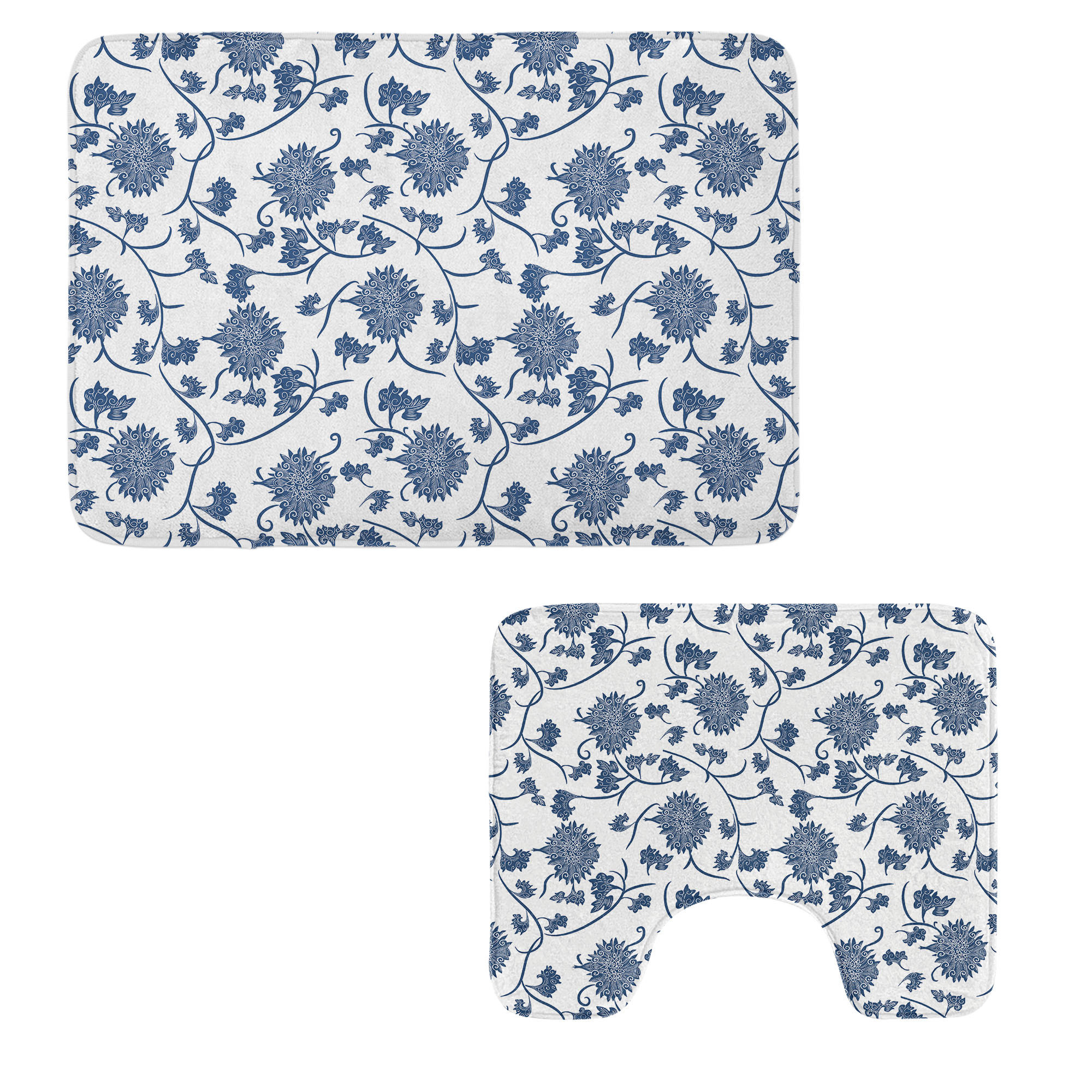 East Urban Home Blue Bathroom Rug Set 2 Pieces Rectangle & Contour Mats ...