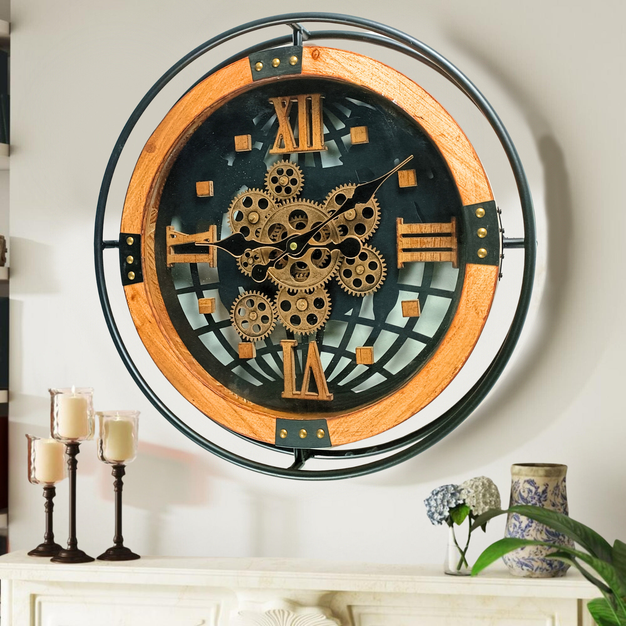 THE GEARS CLOCK Wall Clock with Real Moving Gears PO-LI_ 18 in Round ...