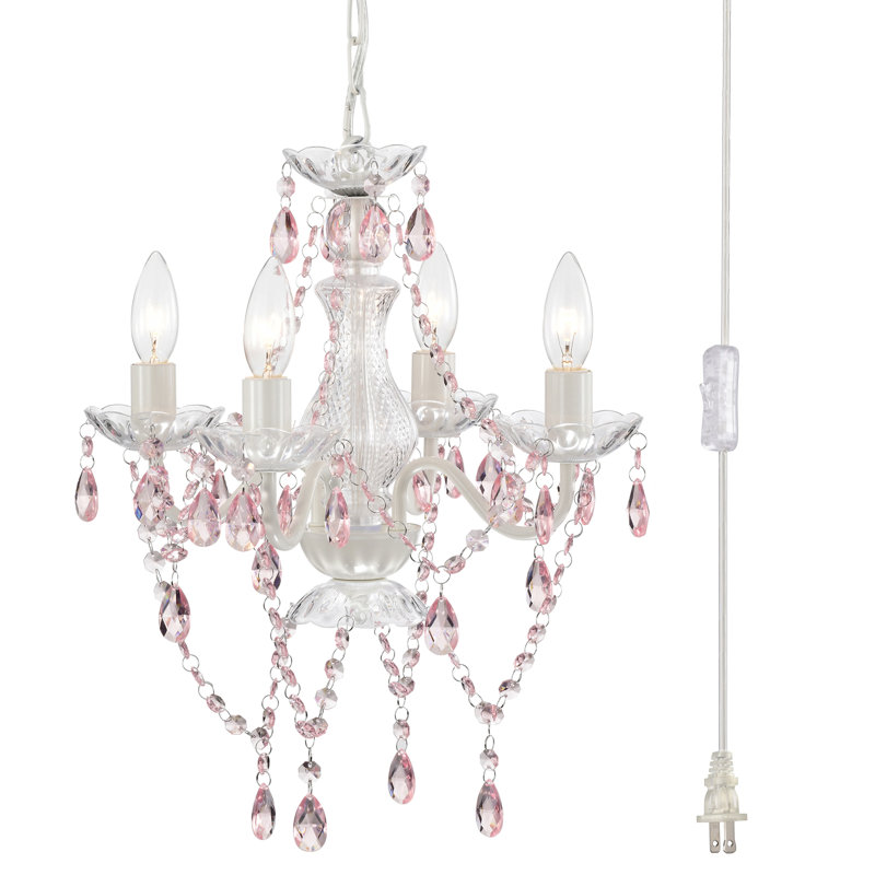 House of Hampton® Crystal Chandelier Lighting White And Pink Candle ...