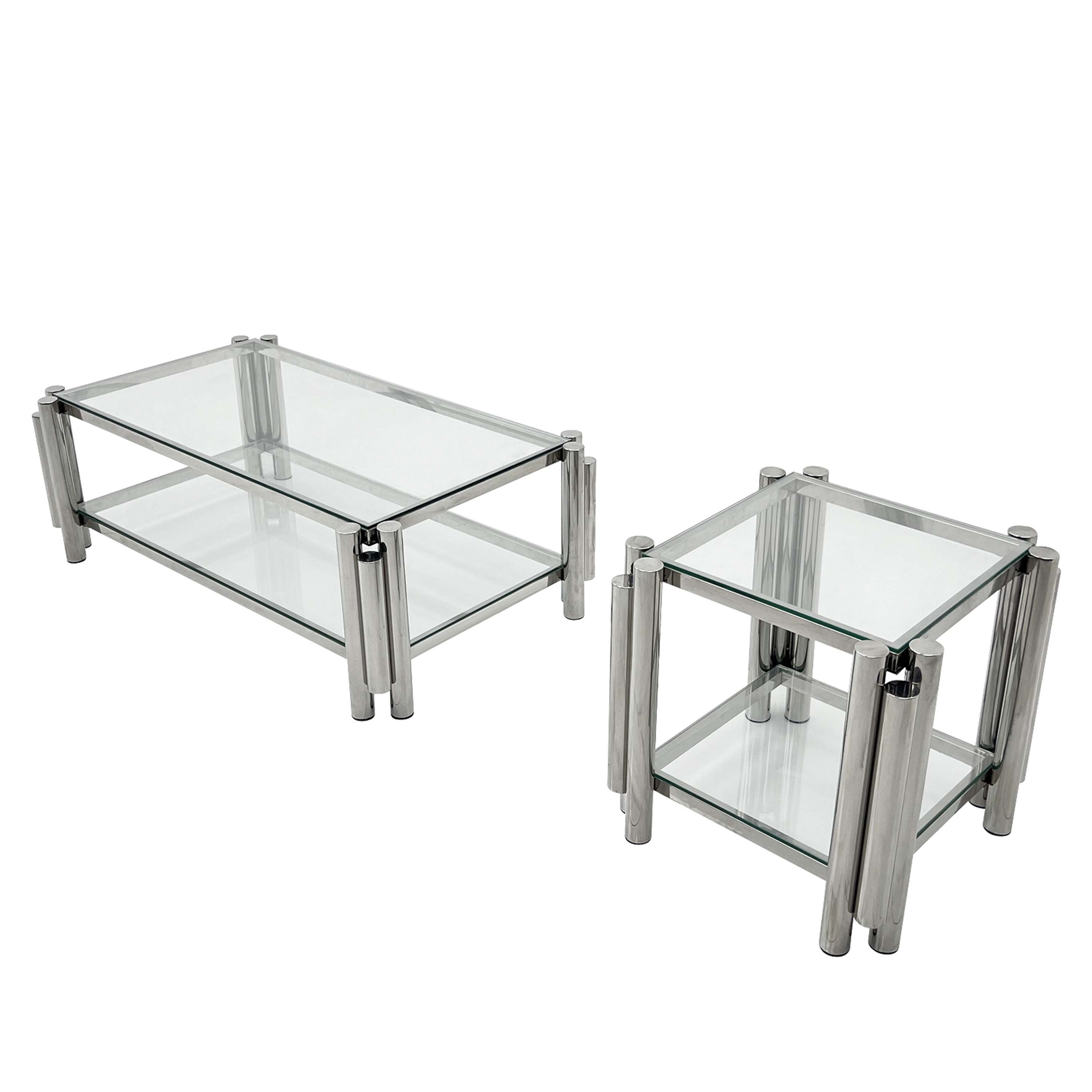 Blendoi Brooke Stainless Steel Coffee Table Set (Set of 2), Double ...