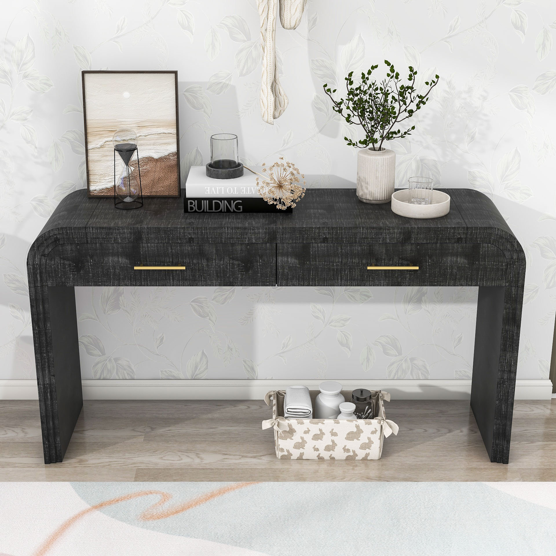Mercer41 Vintage Wooden Console Table with Rounded Silhouette and ...