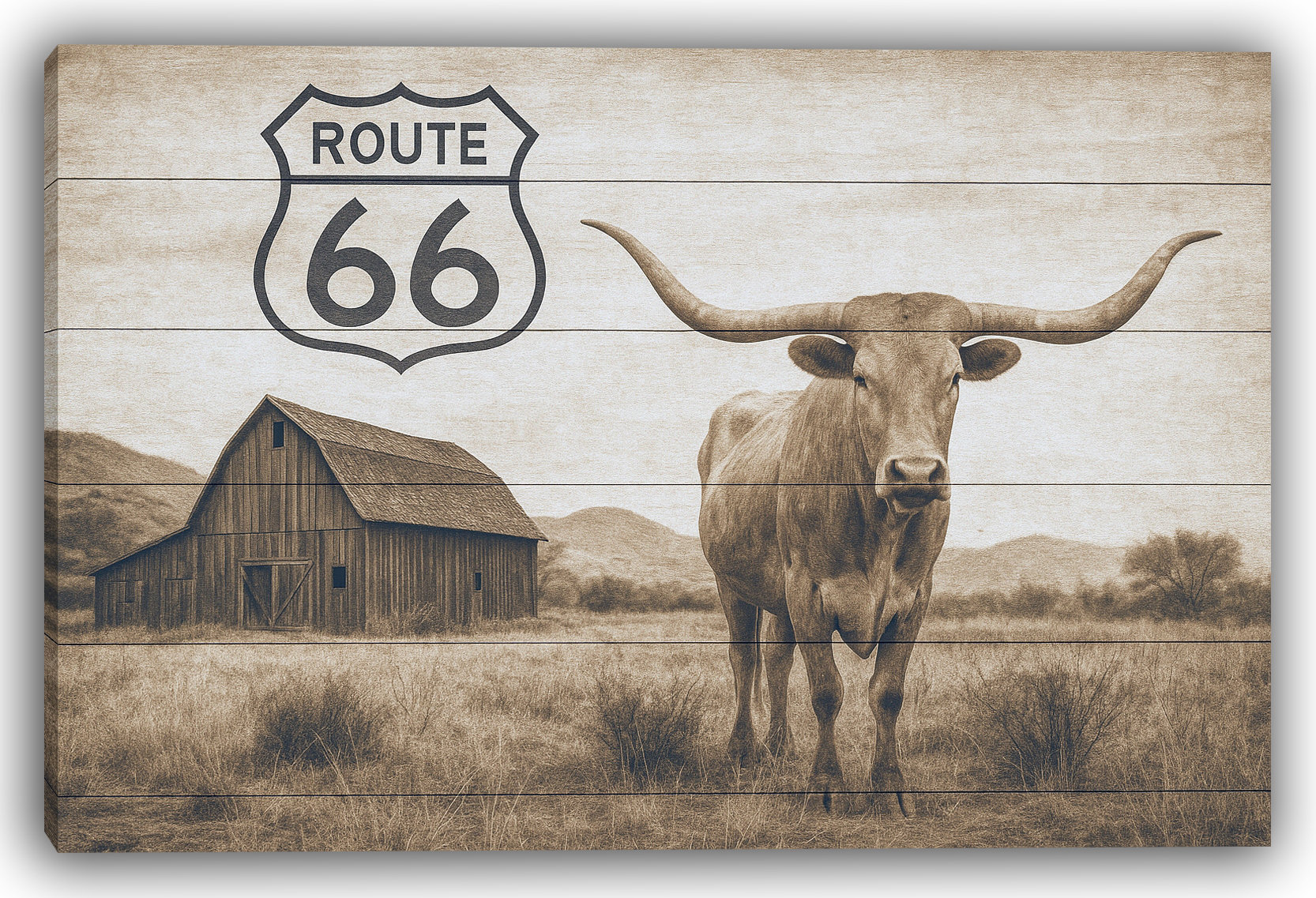 Loon Peak® Route 68 Longhorn – Rustic Western Canvas Wall Art | Wayfair