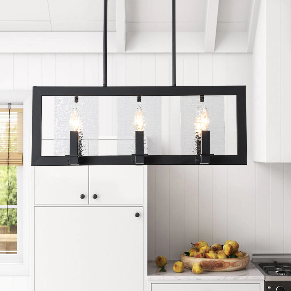 17 Stories Maston 6 - Light Kitchen Island Rain Glass Black Rectangular Chandelier | Wayfair