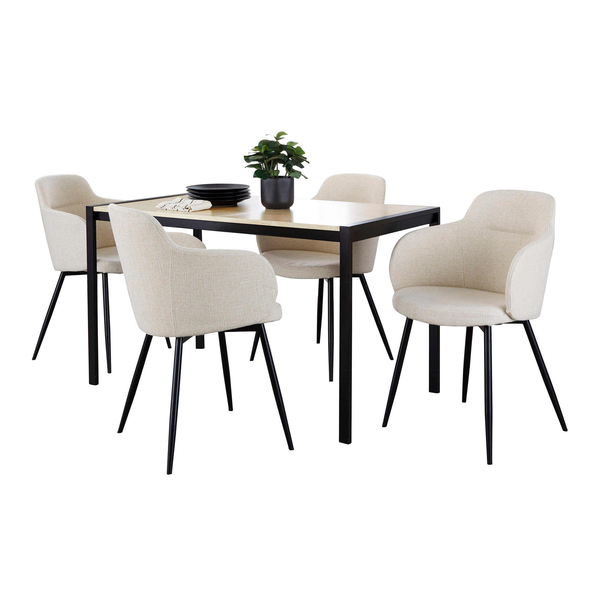 One Allium Way Contemporary Dining Set in Black Metal, Natural Wood and ...
