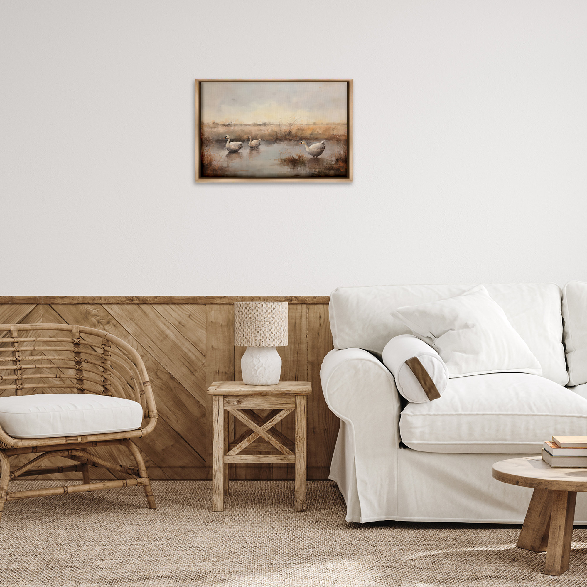 August Grove® Swan Family Rural Pond Framed Floater Canvas By Petal ...