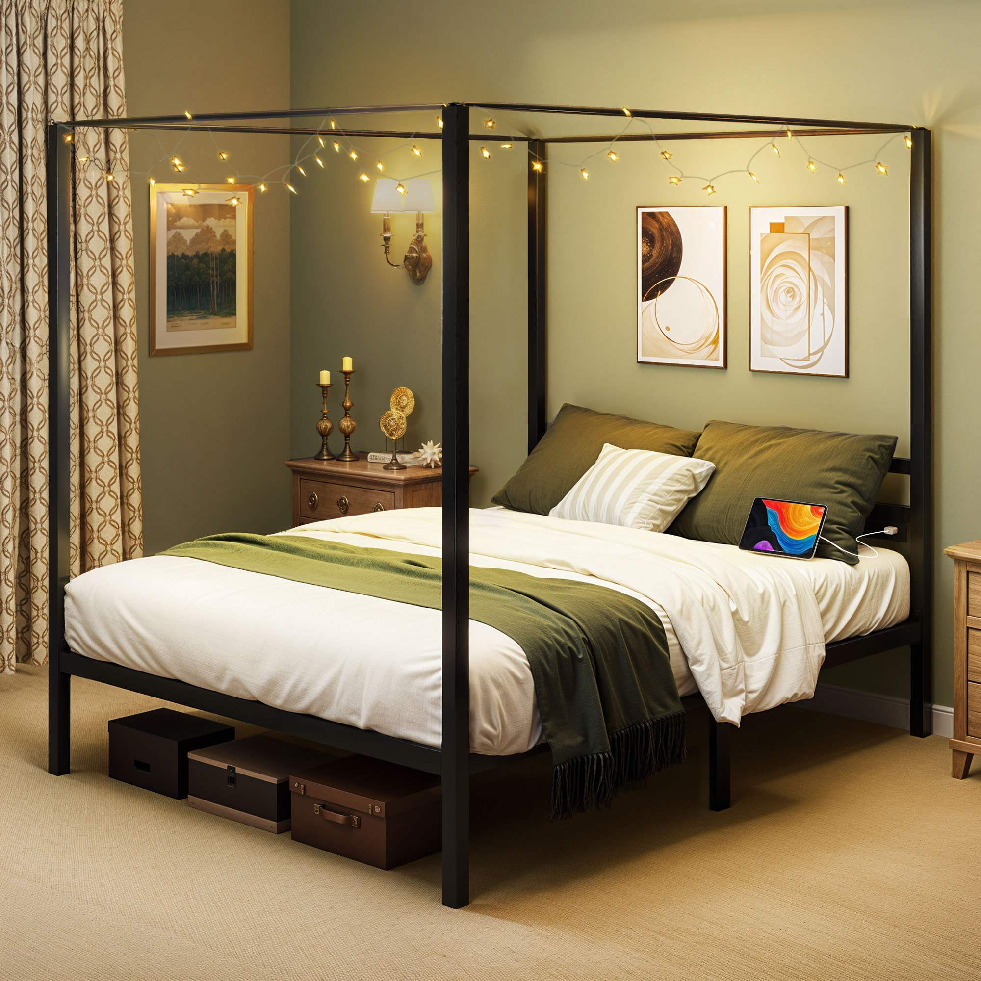 Ebern Designs Canopy Bed With Light Strip - Wayfair Canada