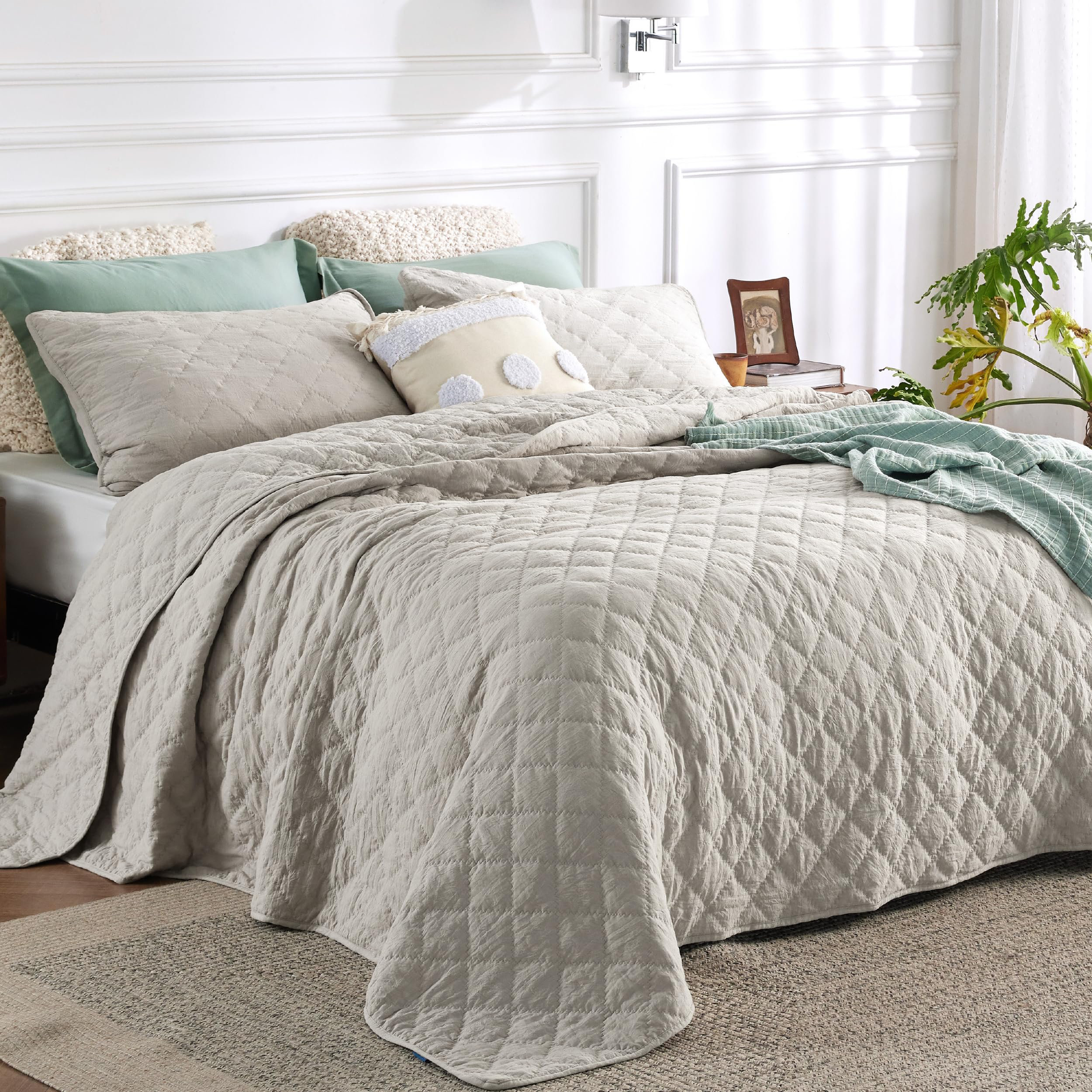 QOLFER 3 PCS Dark Grey Quilt Bedding Set Boho For All Season | Wayfair