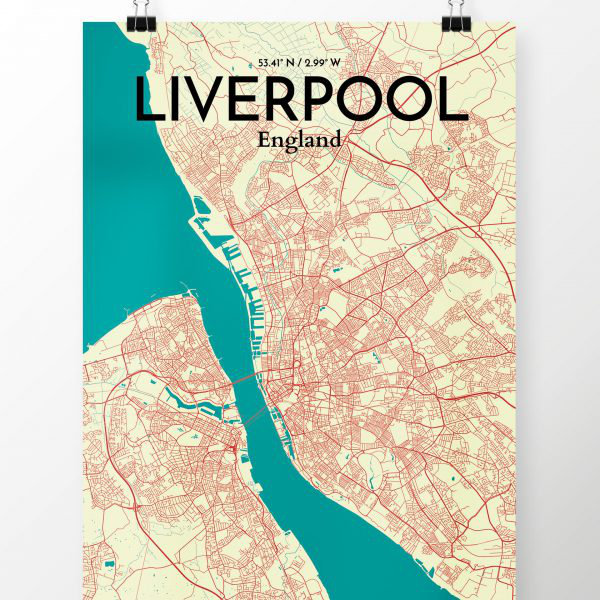 OurPoster.com 'Liverpool City Map' Graphic Art Print Poster in Tricolor ...