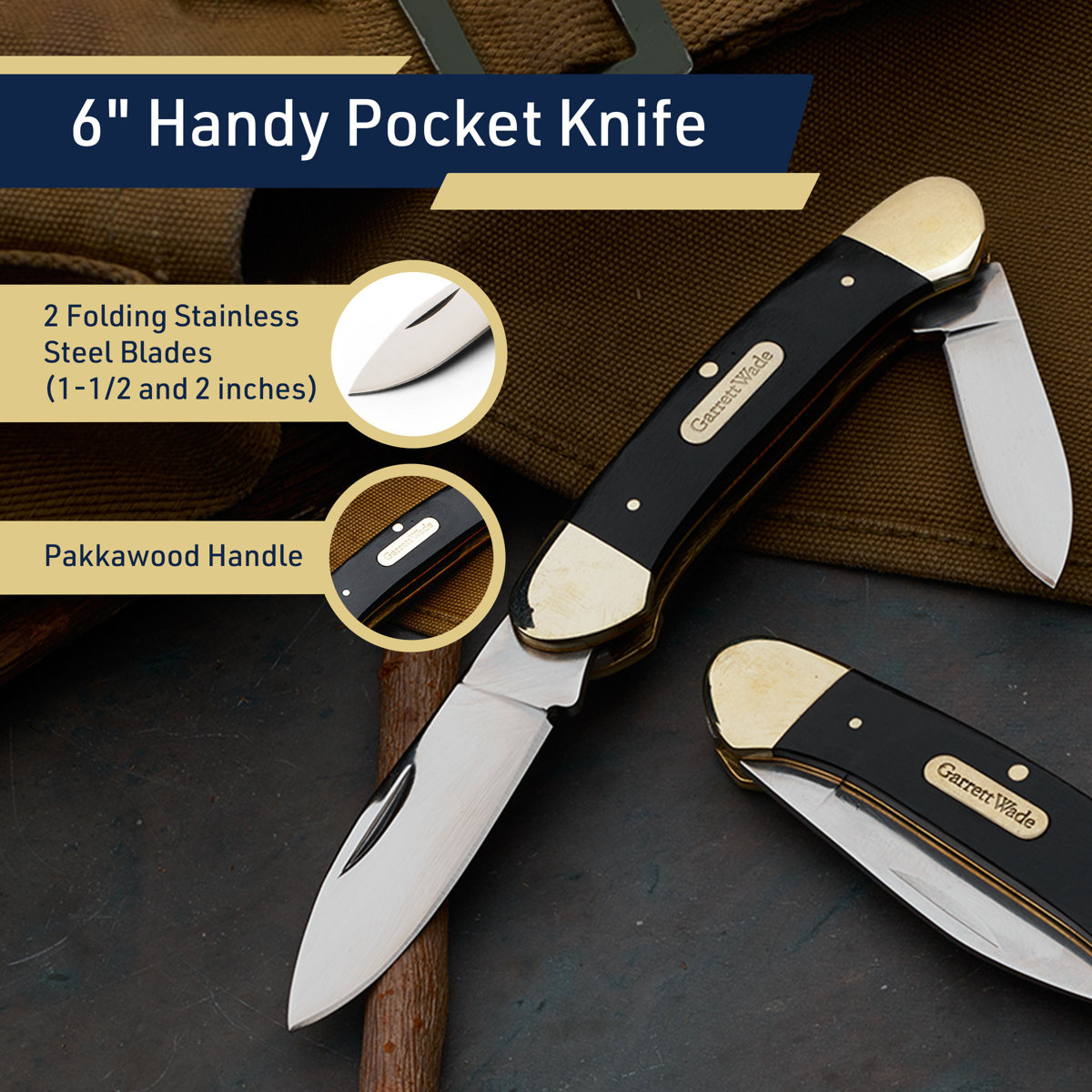 Kings County Tools Small Pocket Knife - 2-Blade Folding Knife With ...