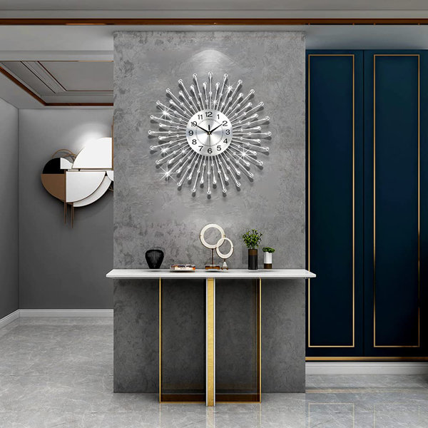 Everly Quinn Elegant Silver Art Deco Wall Clock - 23.6-Inch Silent ...