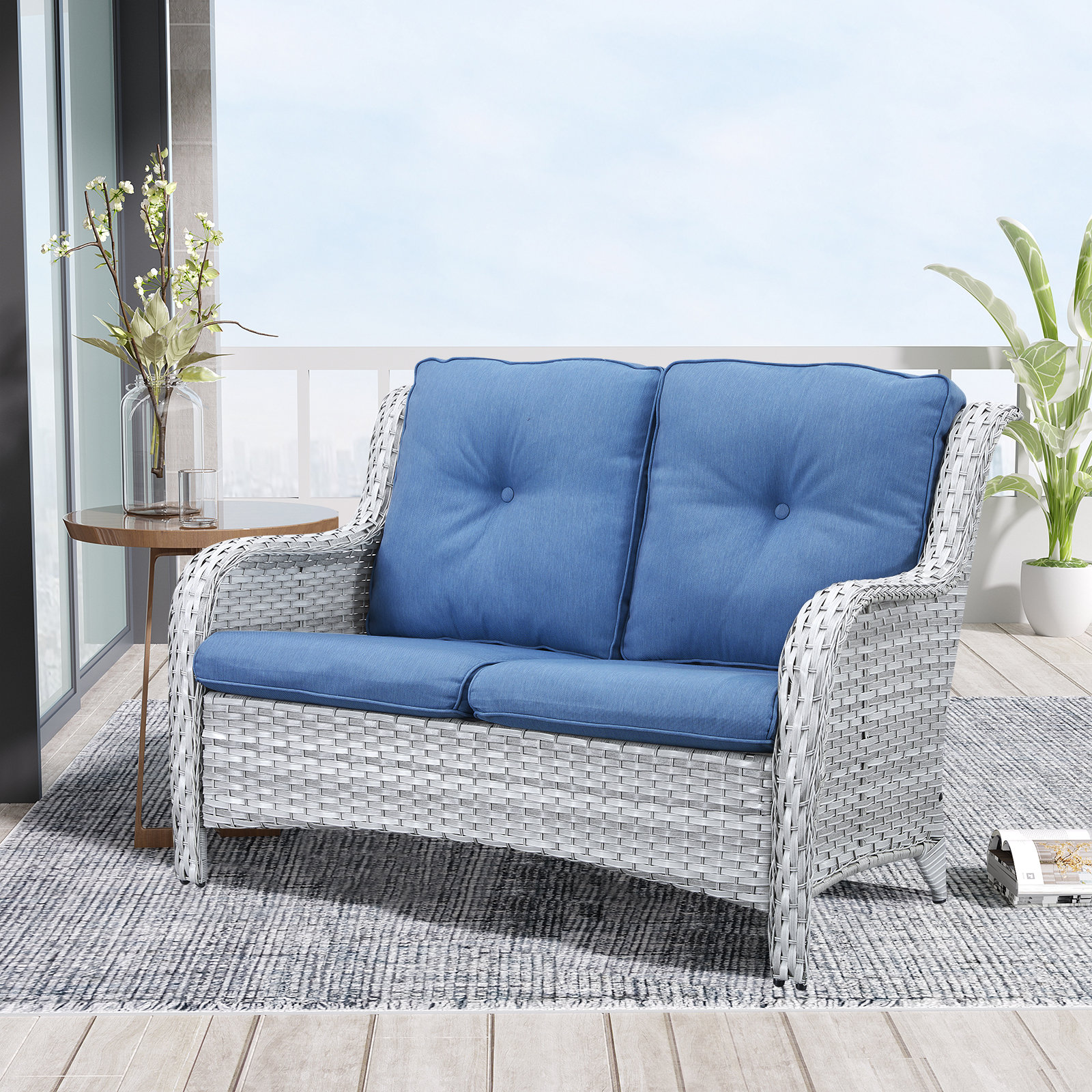 Winston Porter Tonry 51.57'' Wide Outdoor Wicker Patio Sofa with ...