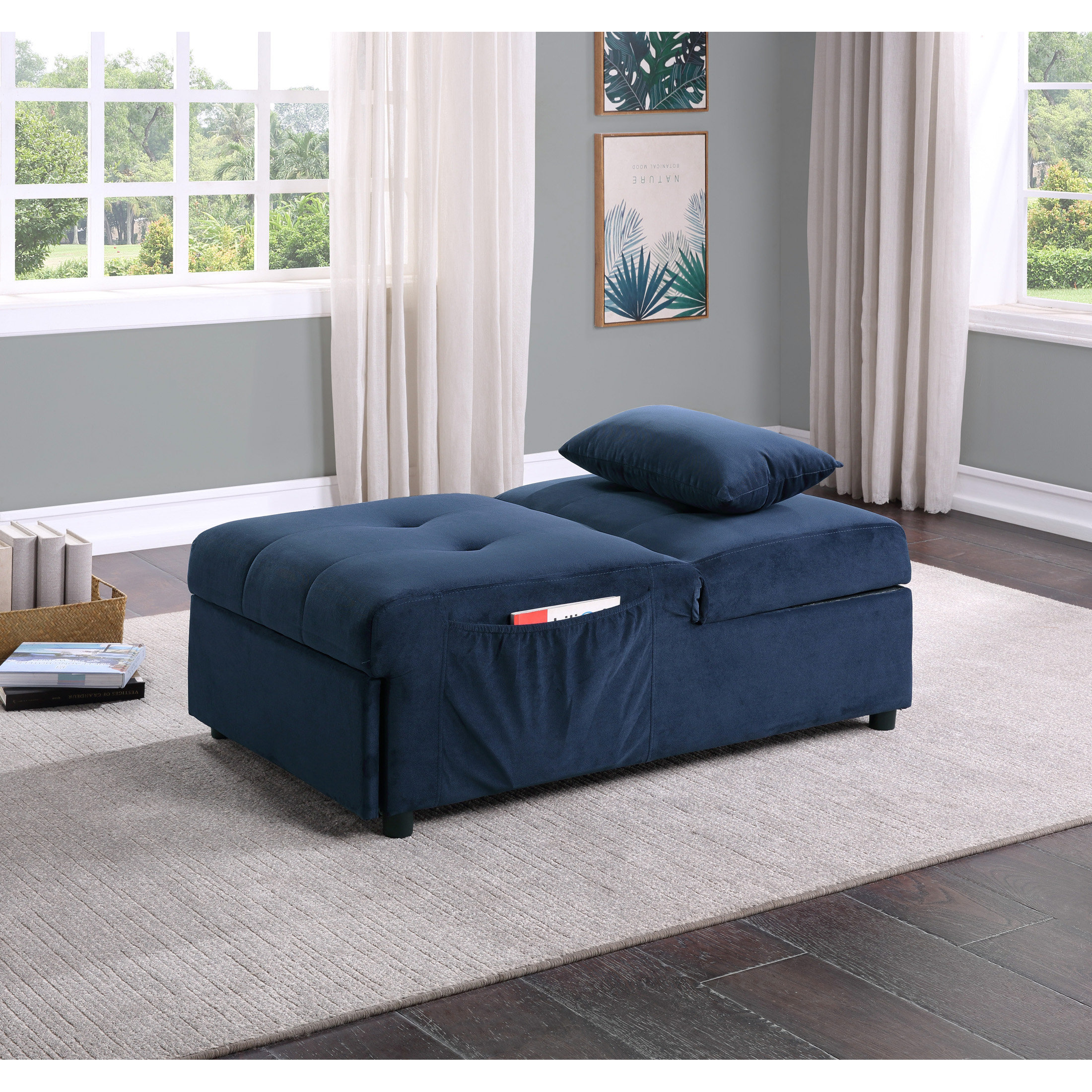 Mercer41 Modern Lift Top Storage Bench with Pull-out Bed 1pc Dark Blue ...