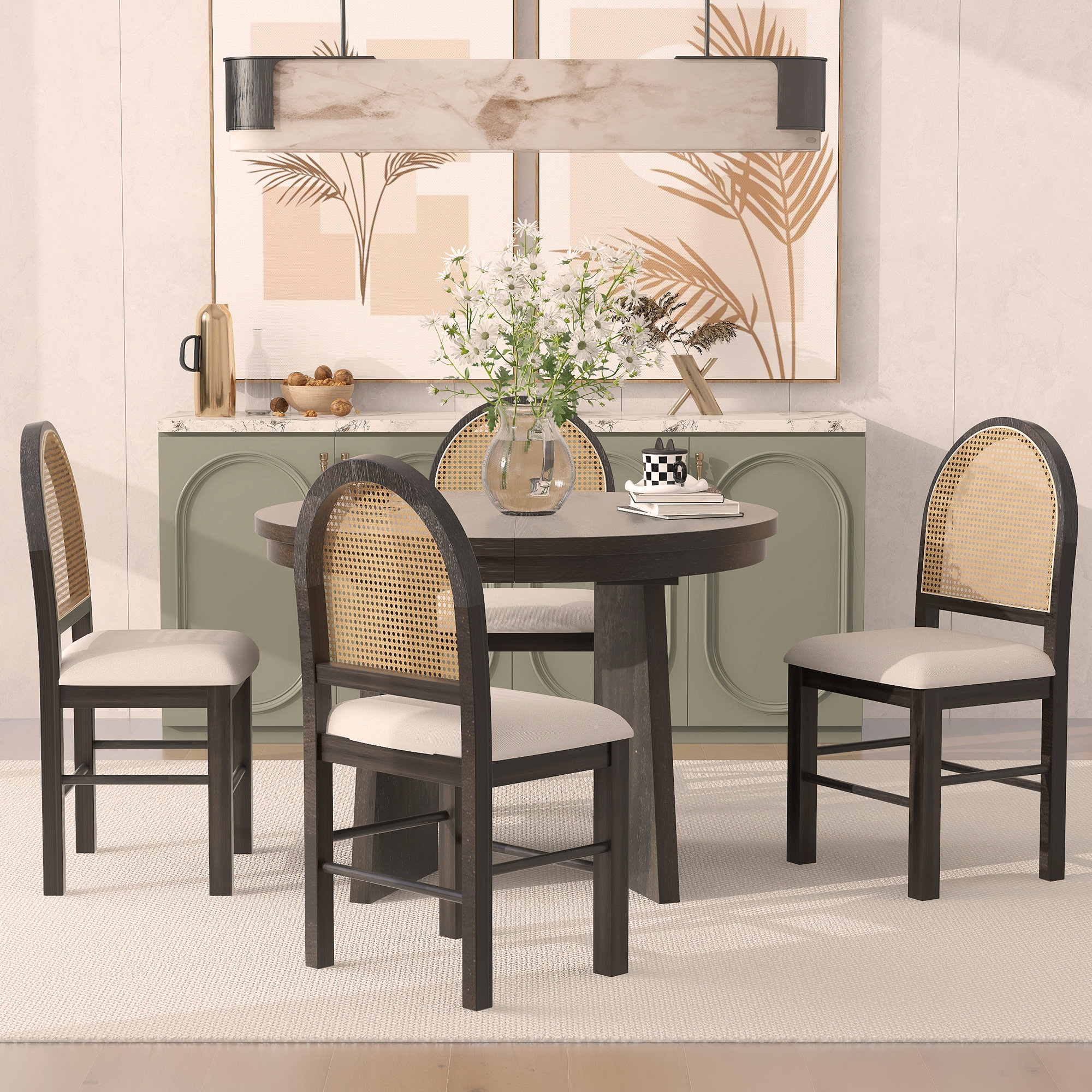 Bay Isle Home™ 5-Piece Retro Functional Dining Set with 1 Extendable ...