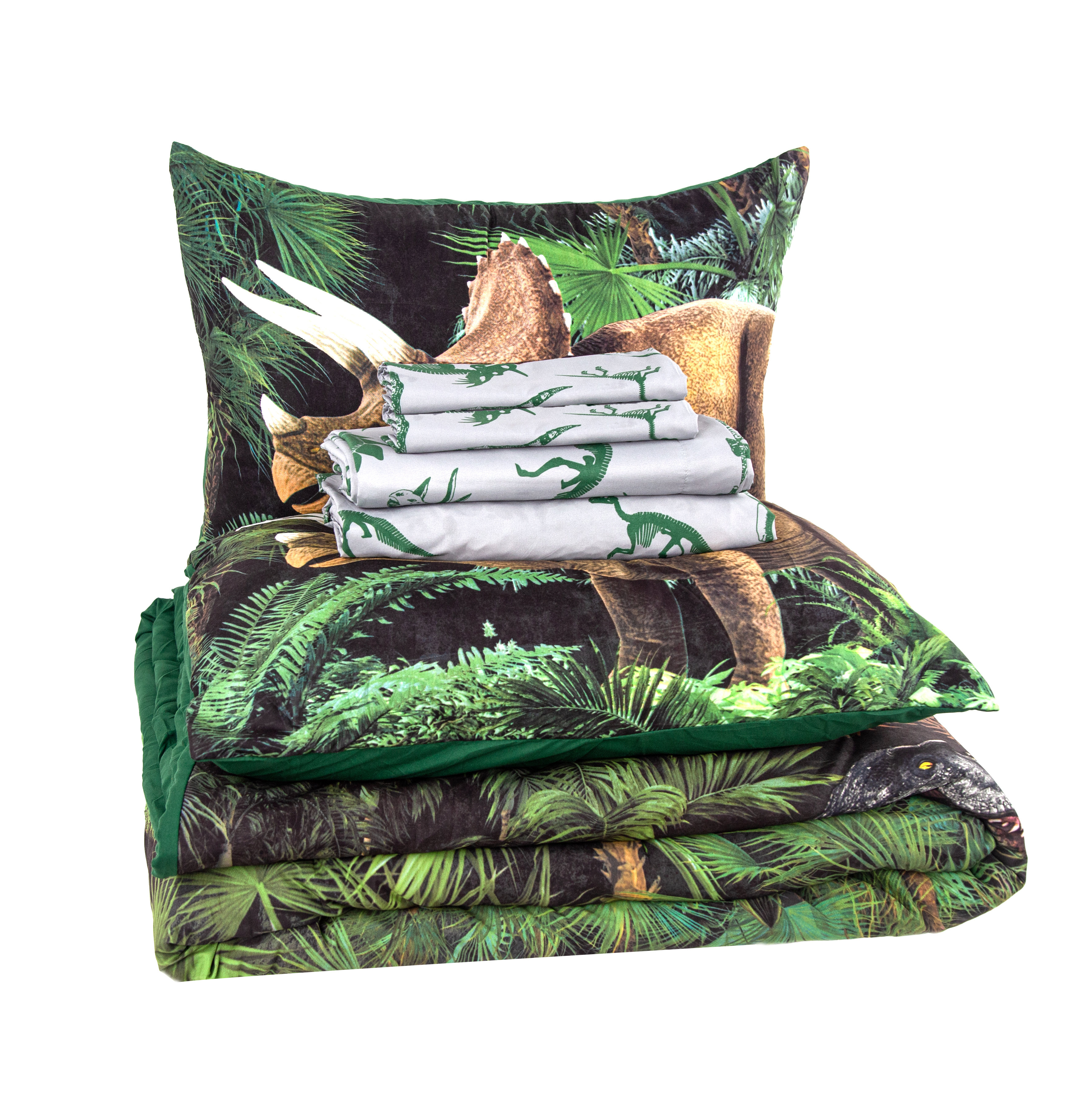 Royale Linens Dinosaur Forest Microfiber Reversible 4 Piece Comforter ...
