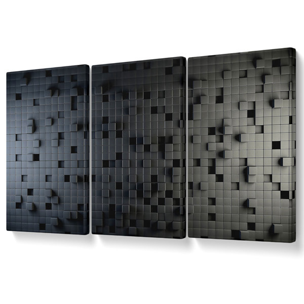 Ivy Bronx 3D Cubes Black Canvas 3 Panel Set | Wayfair.co.uk