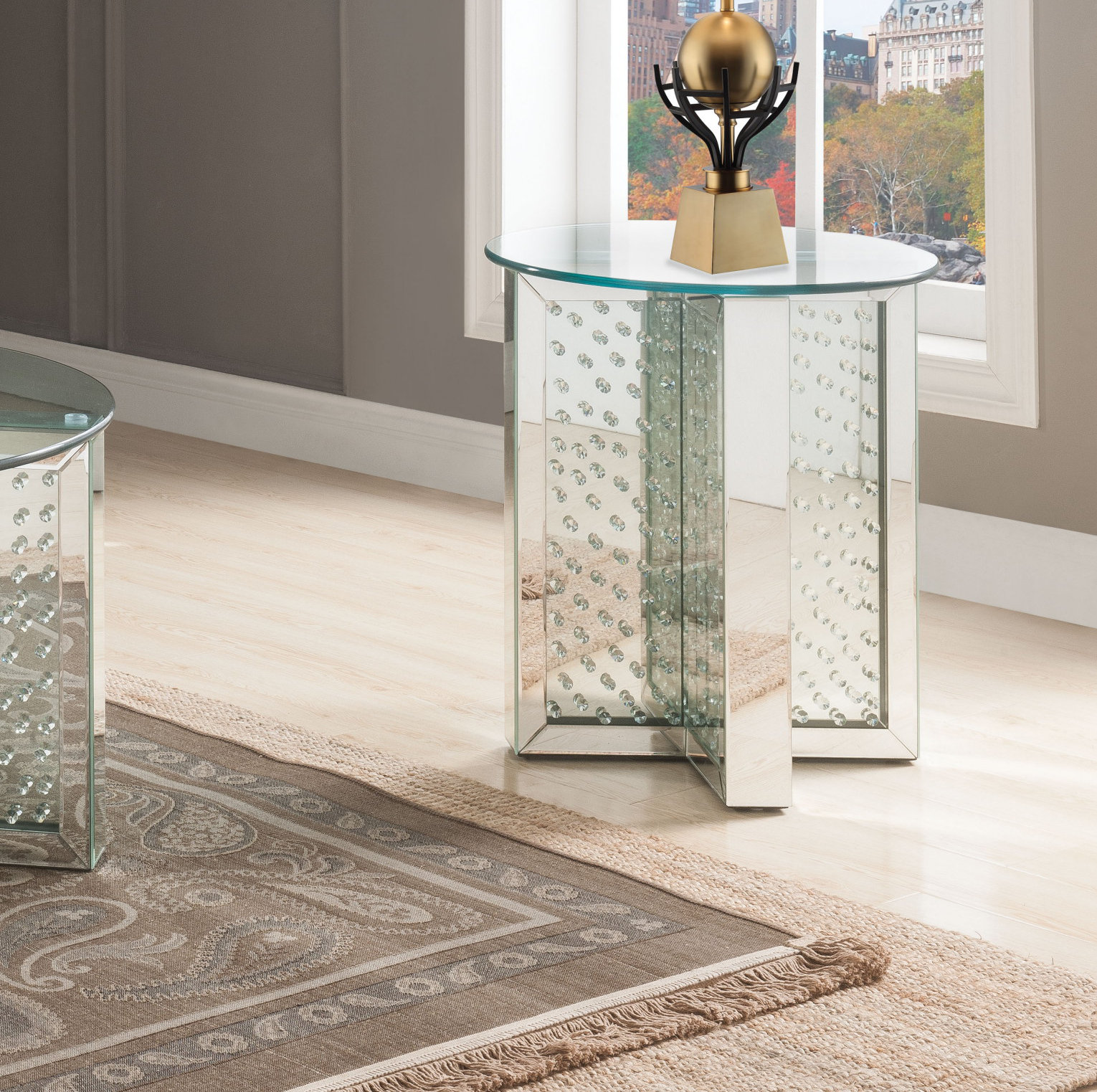 Orren Ellis Tulasi Glam 21"Dia Round Mirrored End Table with Faux ...