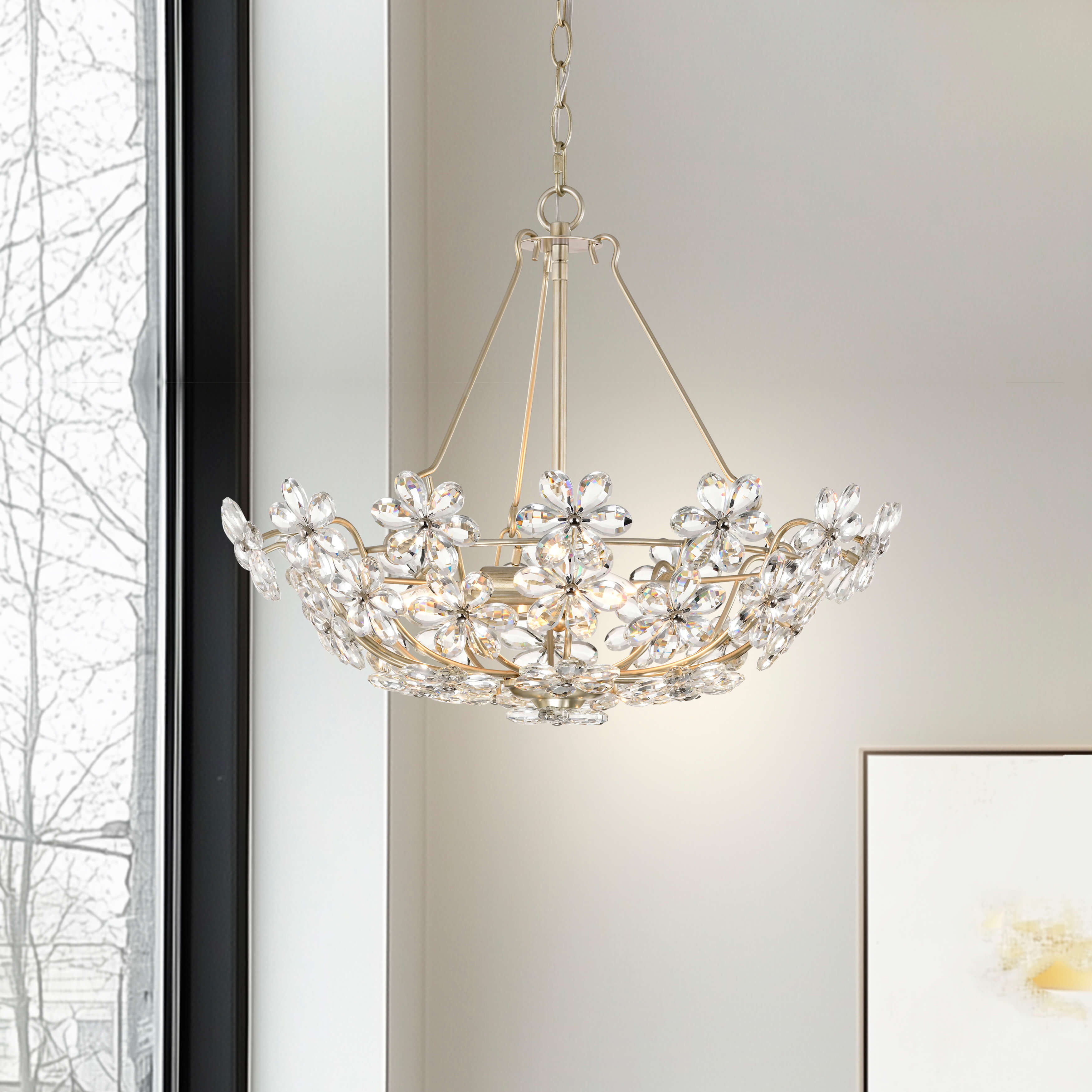 House of Hampton Rosa Glam 3-Light Brushed Silver-ish Champagne Daisy ...