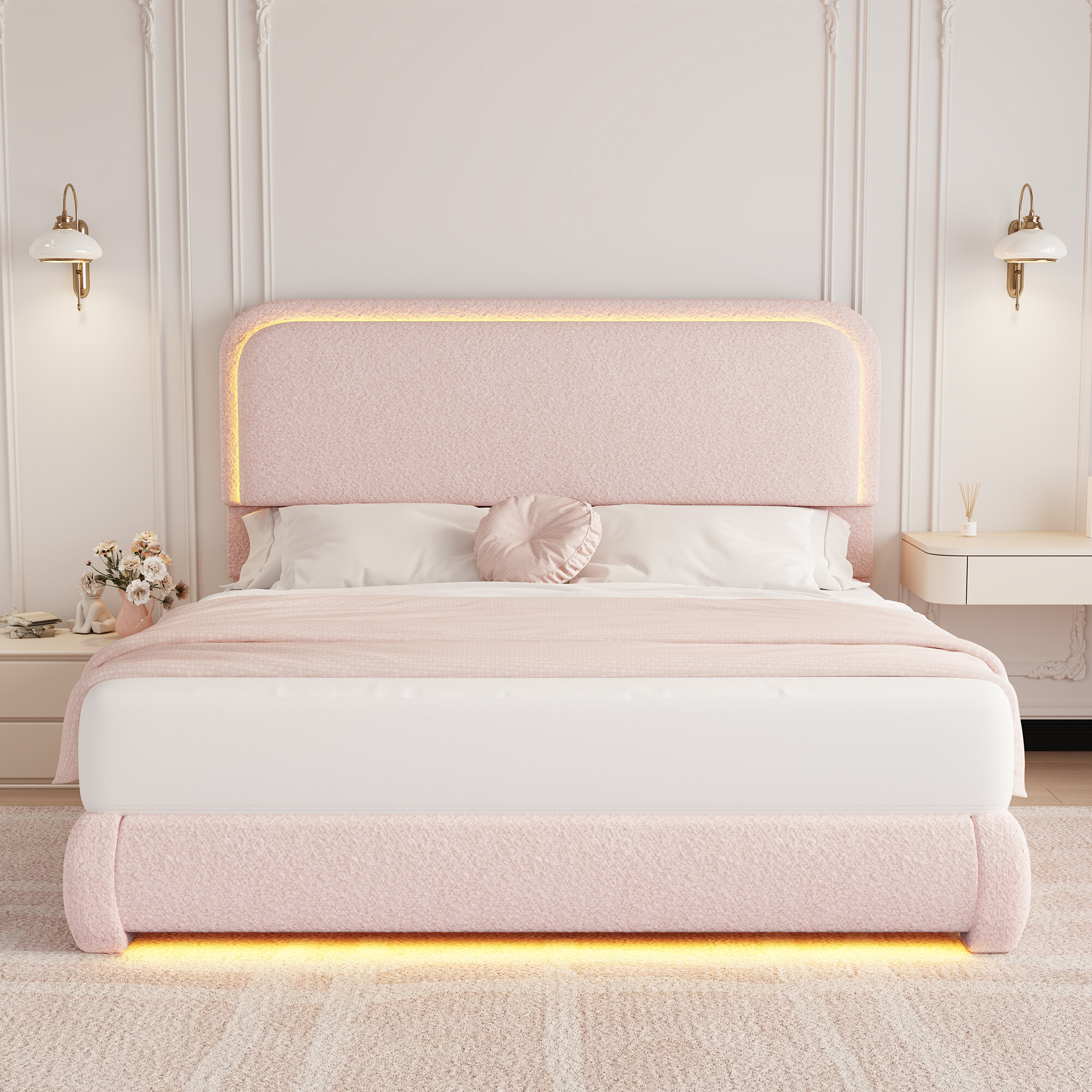 Wrought Studio™ LED Teddy Fleece Platform Bed Frame with Round Corner ...