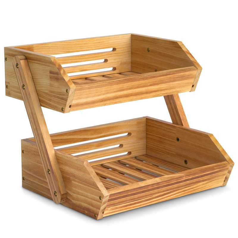 Prep & Savour Kitchen Countertop 2 Tier Wooden Fruit and Vegetable ...