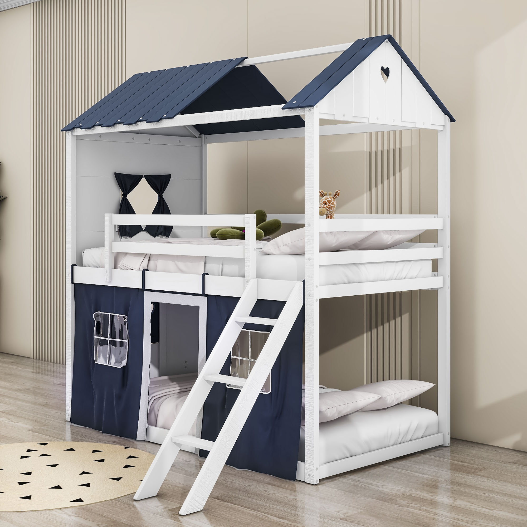 Harper Orchard Thorin Wood Bunk Bed with Tent and Windows | Wayfair