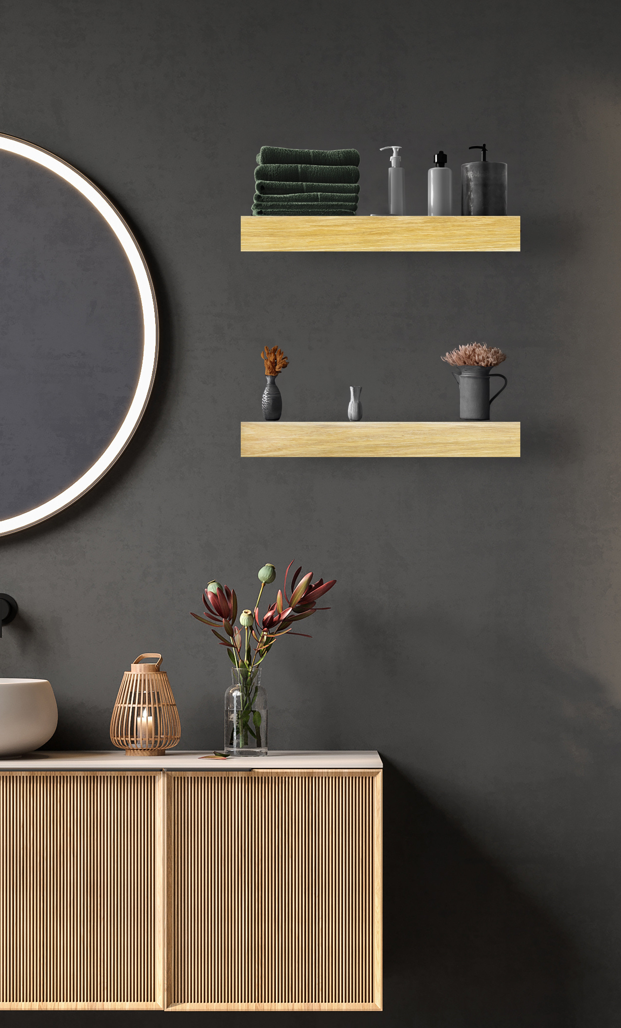 Rayne Mirrors Emerald Lee 2 Piece Oak Floating Shelf | Wayfair
