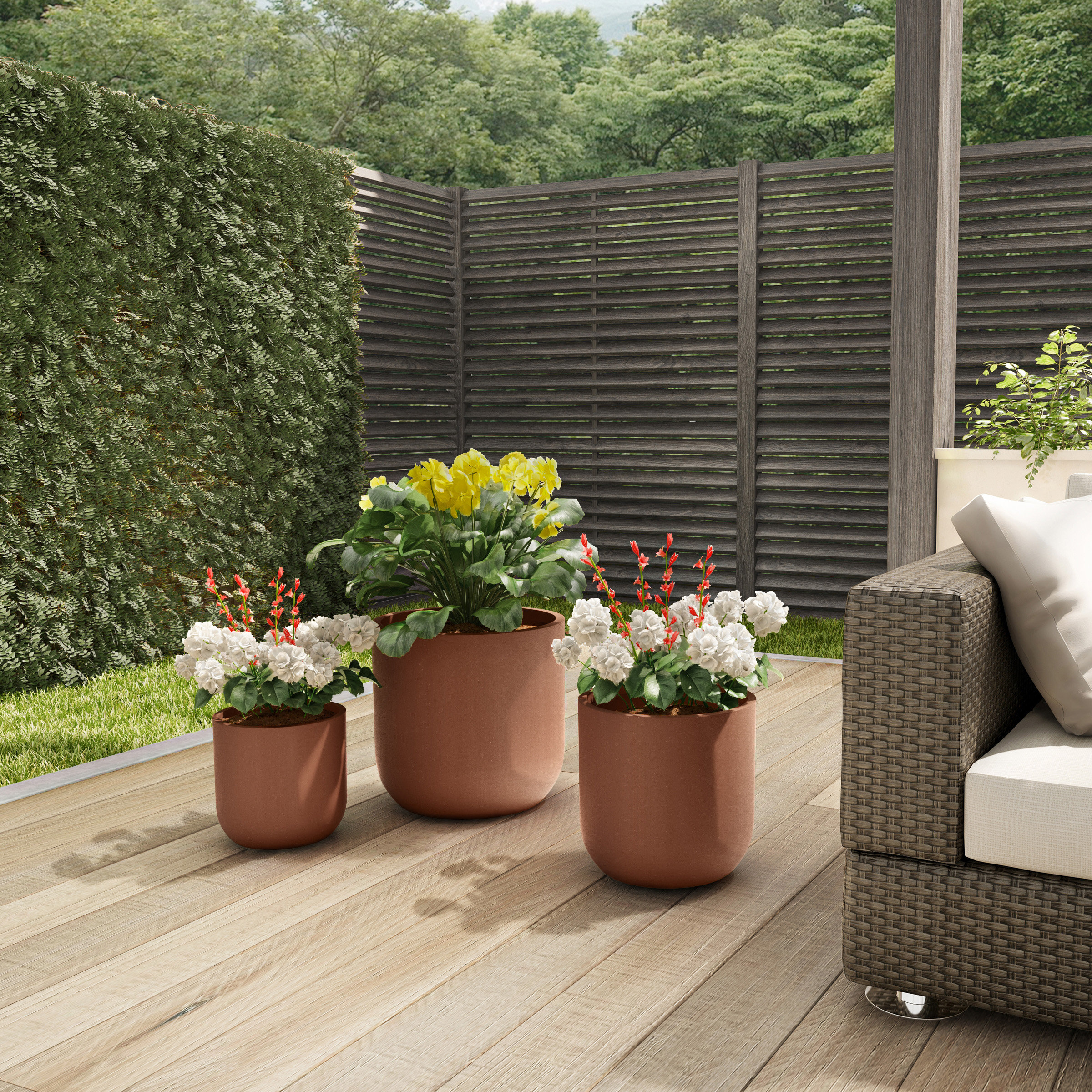 Ebern Designs Large Outdoor Planters Set of 3, Brown | Wayfair